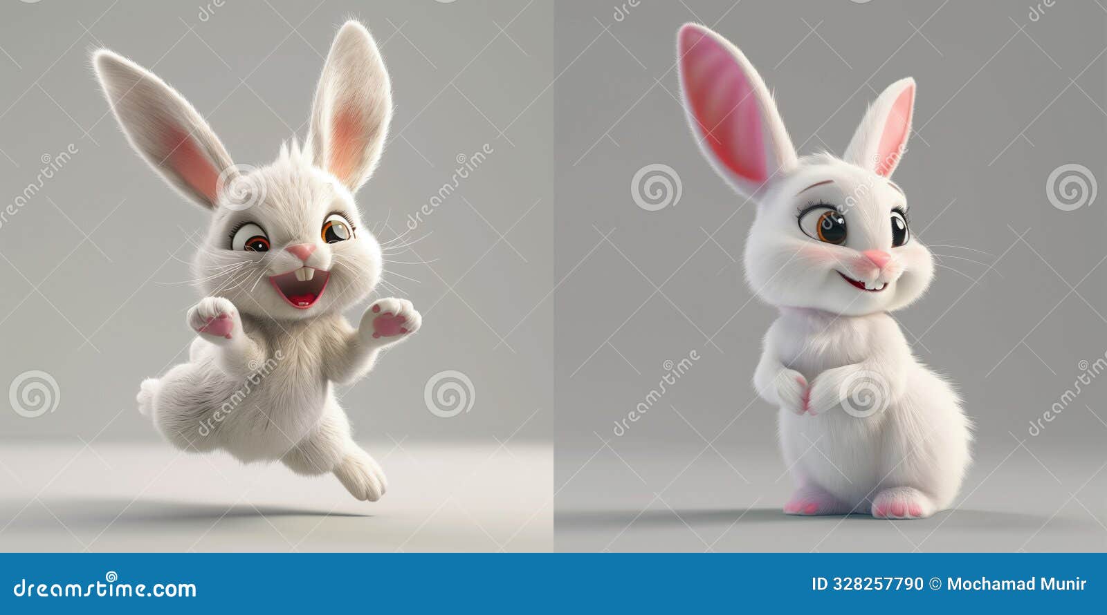 Set of Cute Bunny. 3D Cartoon Style Stock Illustration - Illustration ...