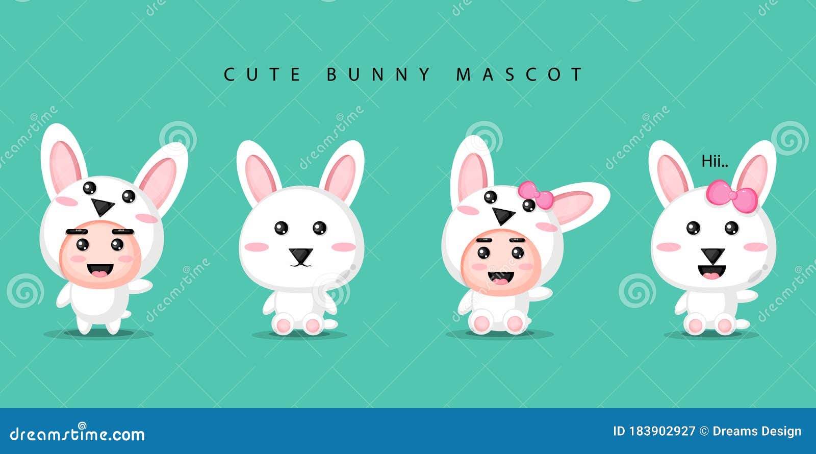 Set of Cute Bunny Mascot stock vector. Illustration of background ...