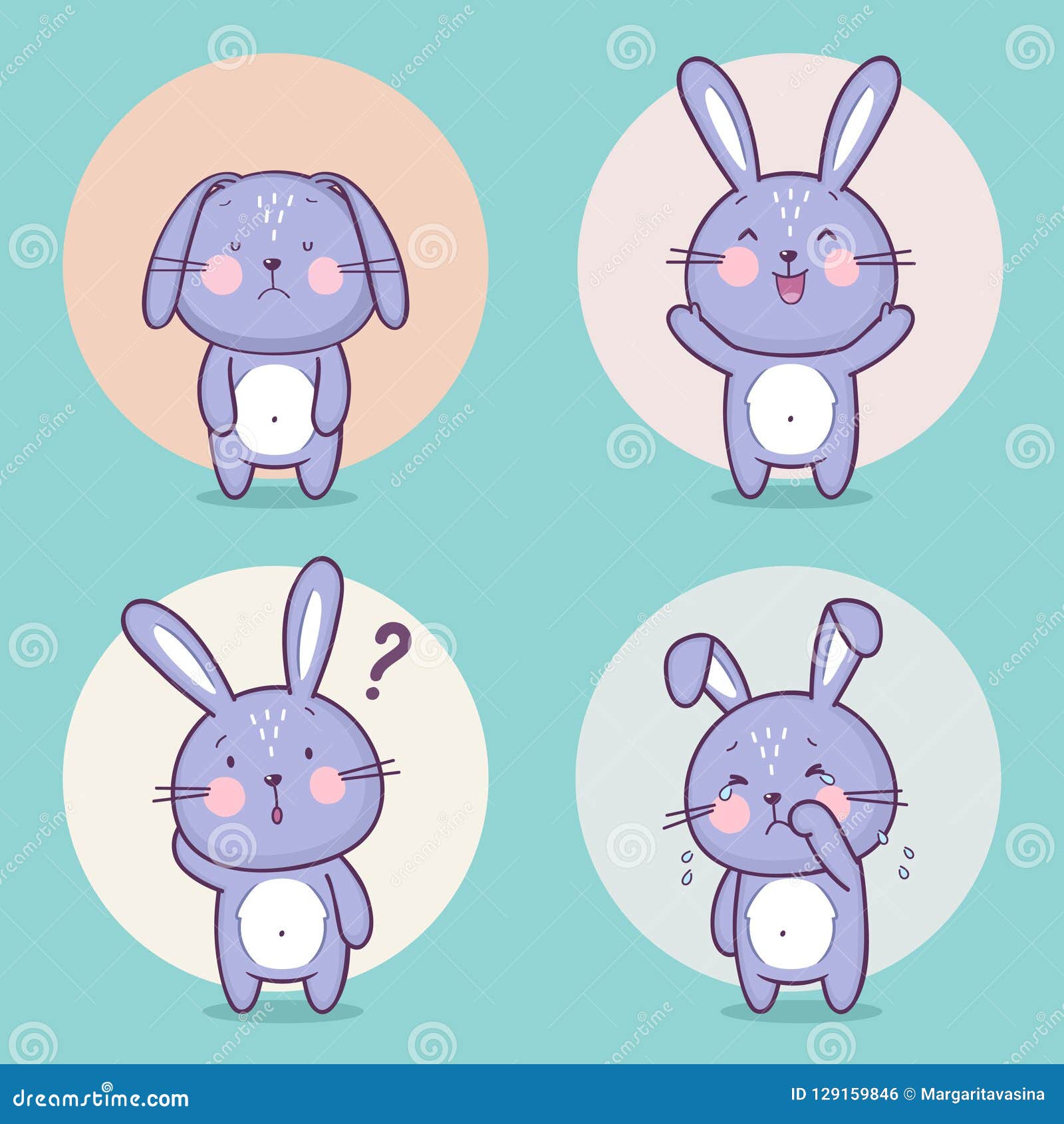 Set of Cute Bunny Rabbit Character Stock Vector - Illustration of funny ...