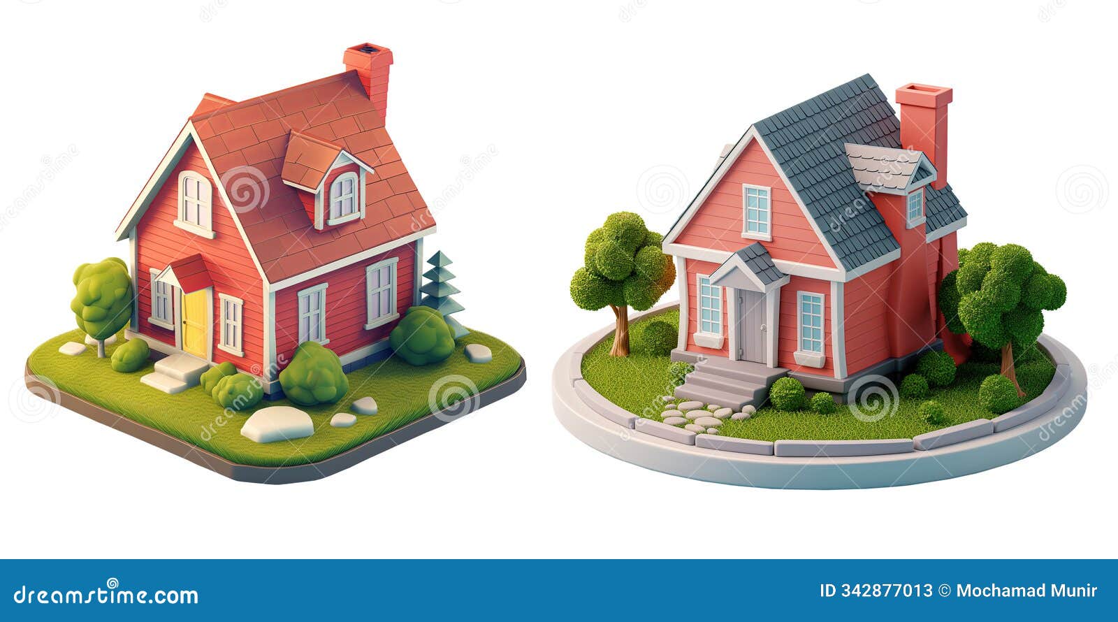 Set of Cute Cape Cod House Model. Isometric Stock Illustration ...