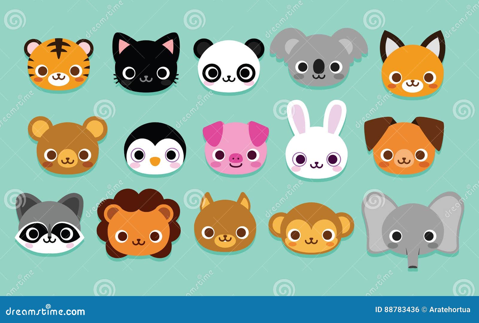 Set of Cute Cartoon Animals Isolated Stock Illustration - Illustration ...