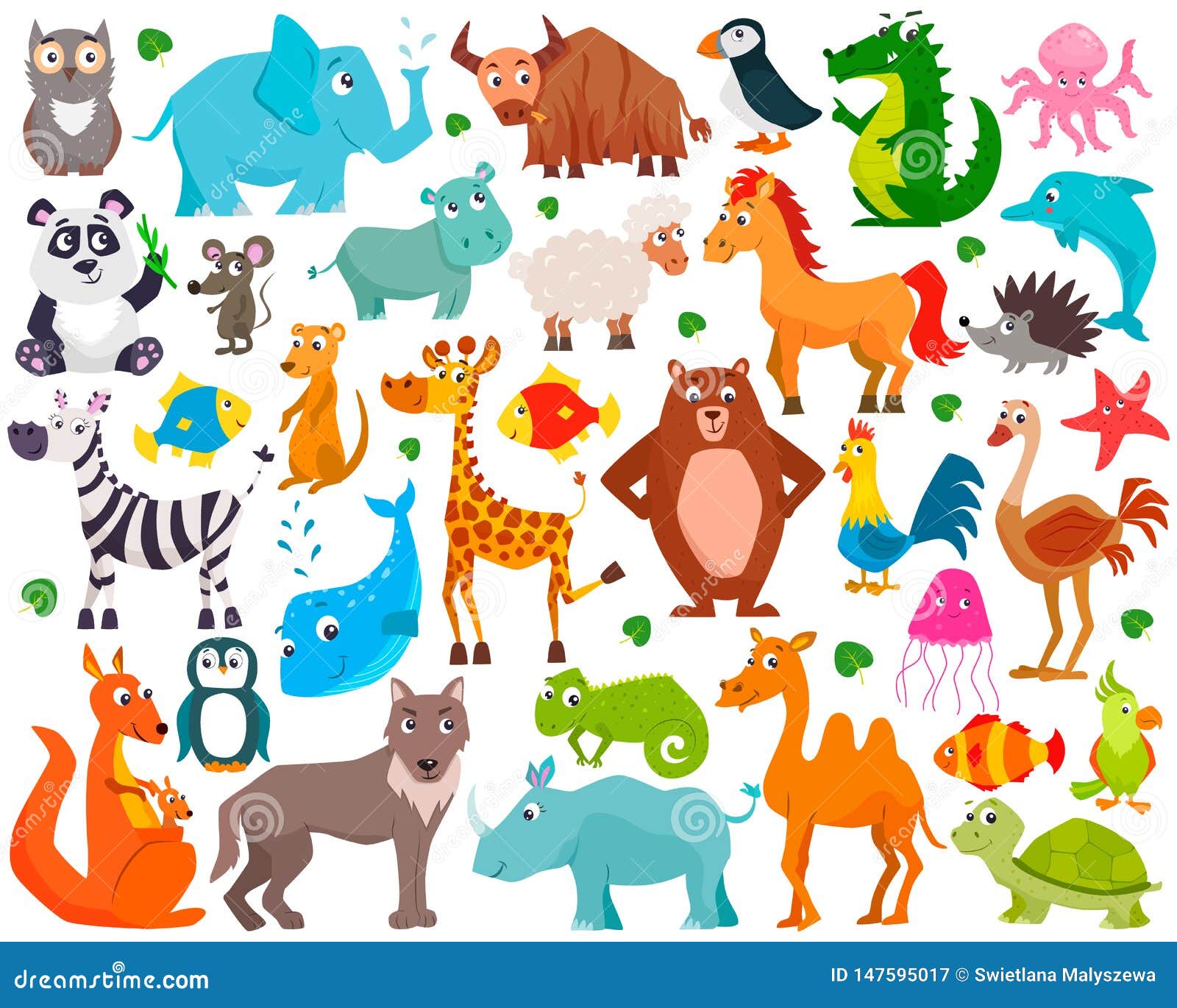 Set of Cute Cartoon Animals. Vector Illustration Stock Illustration ...