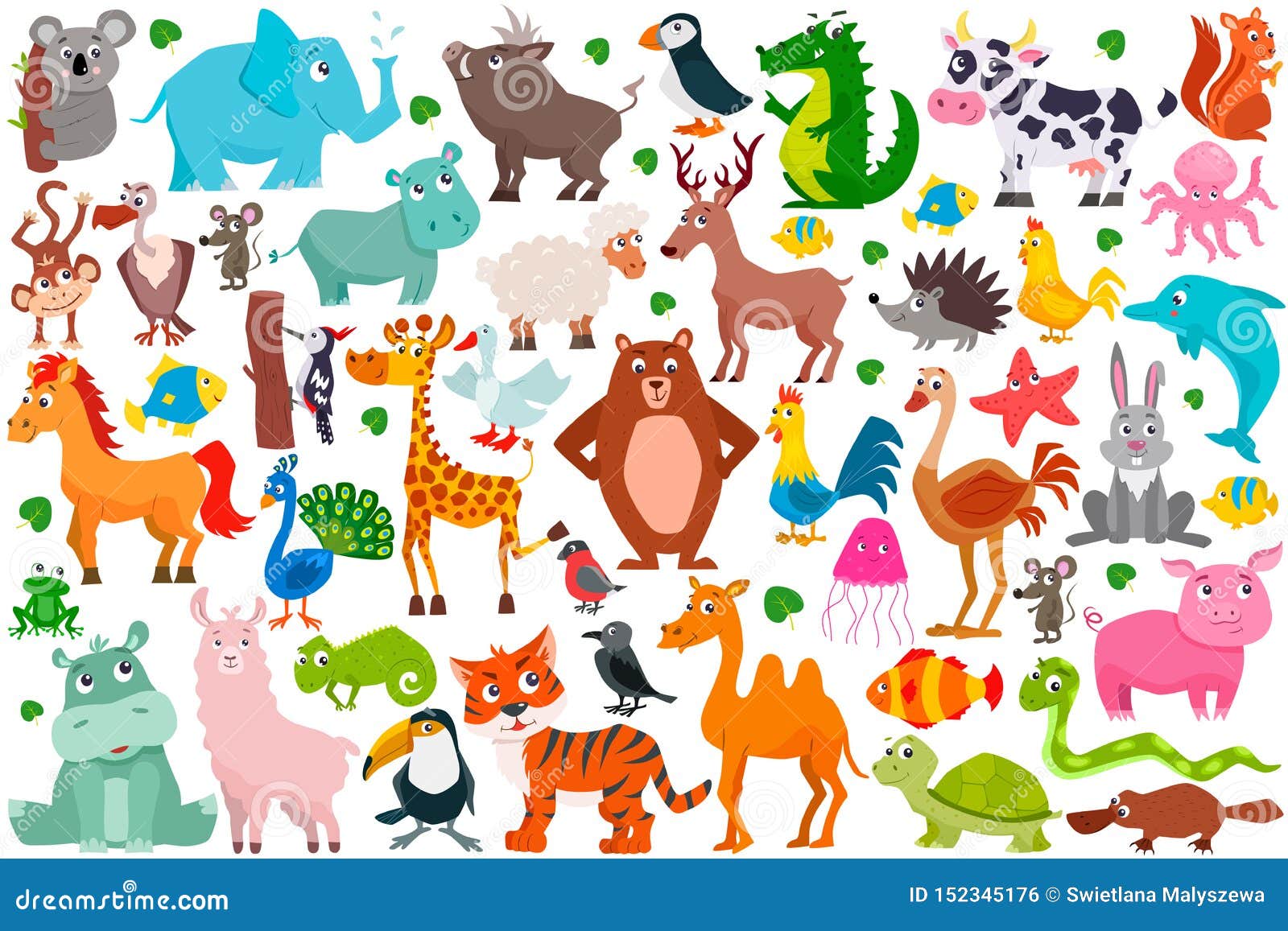 Set of Cute Cartoon Animals Stock Illustration - Illustration of ...