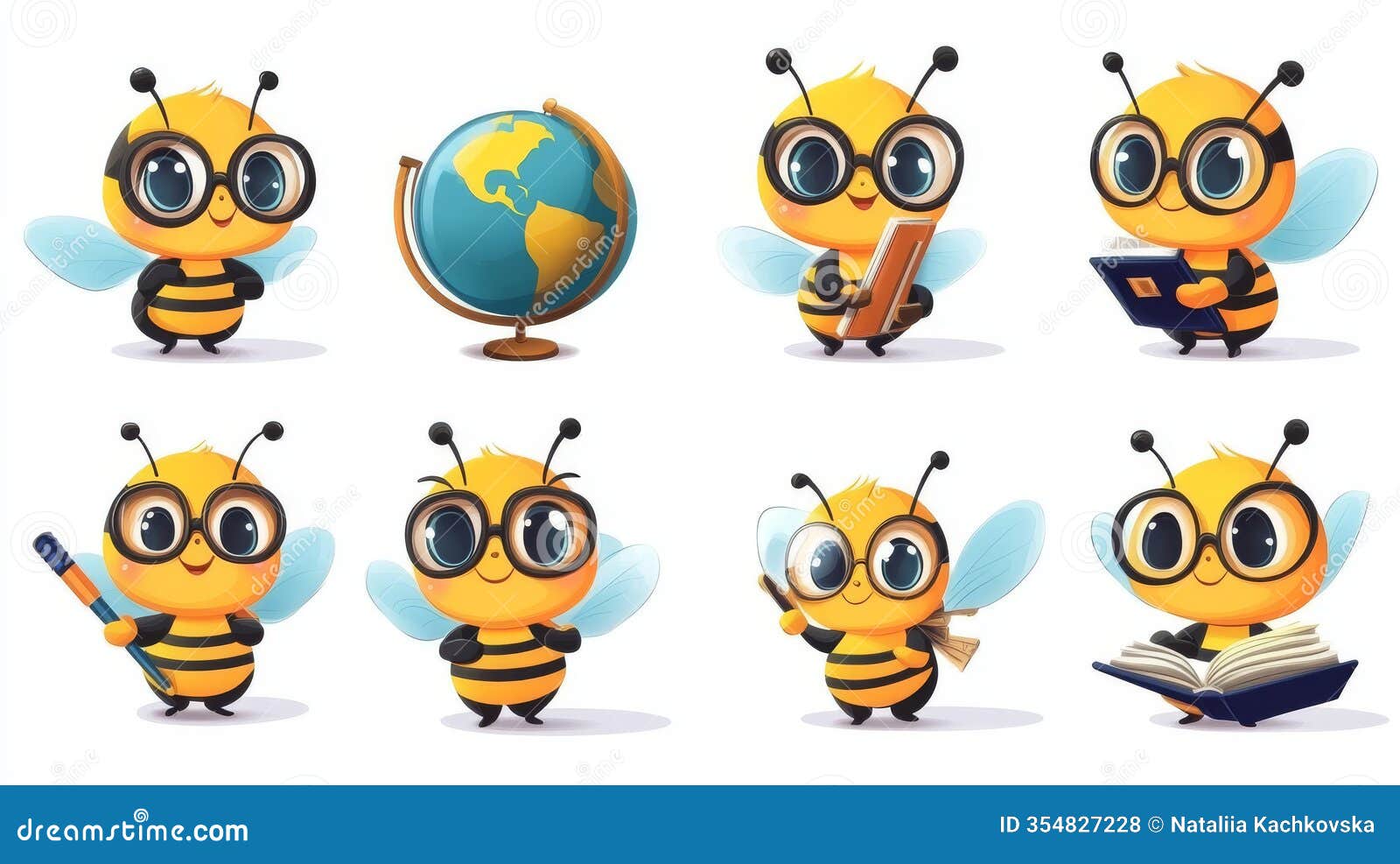 Set of Cute Cartoon Bee Characters with Different Emotions ...