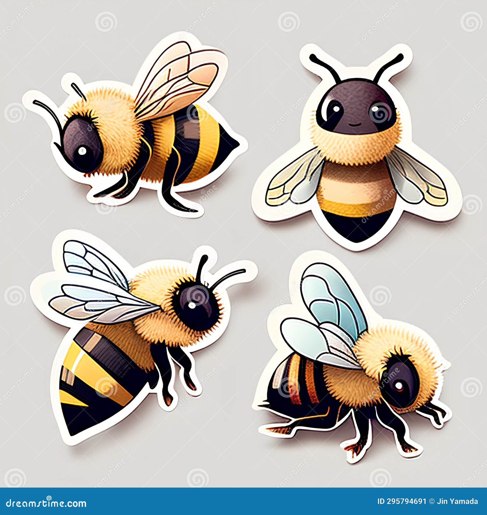 Set of Cute Cartoon Bee Stickers. Vector Illustration for Your Design ...
