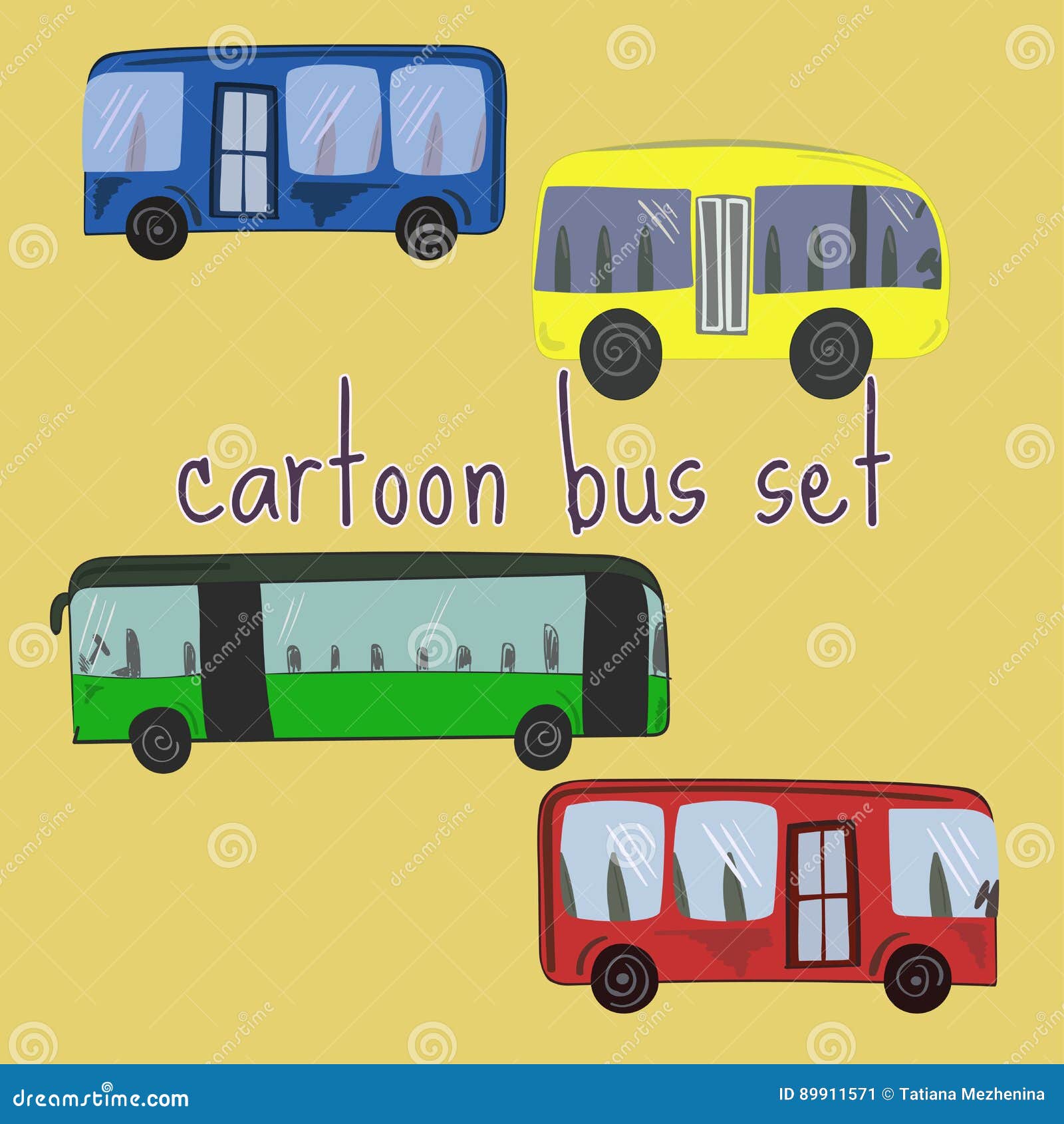 Set of cute cartoon buses stock vector. Illustration of education ...