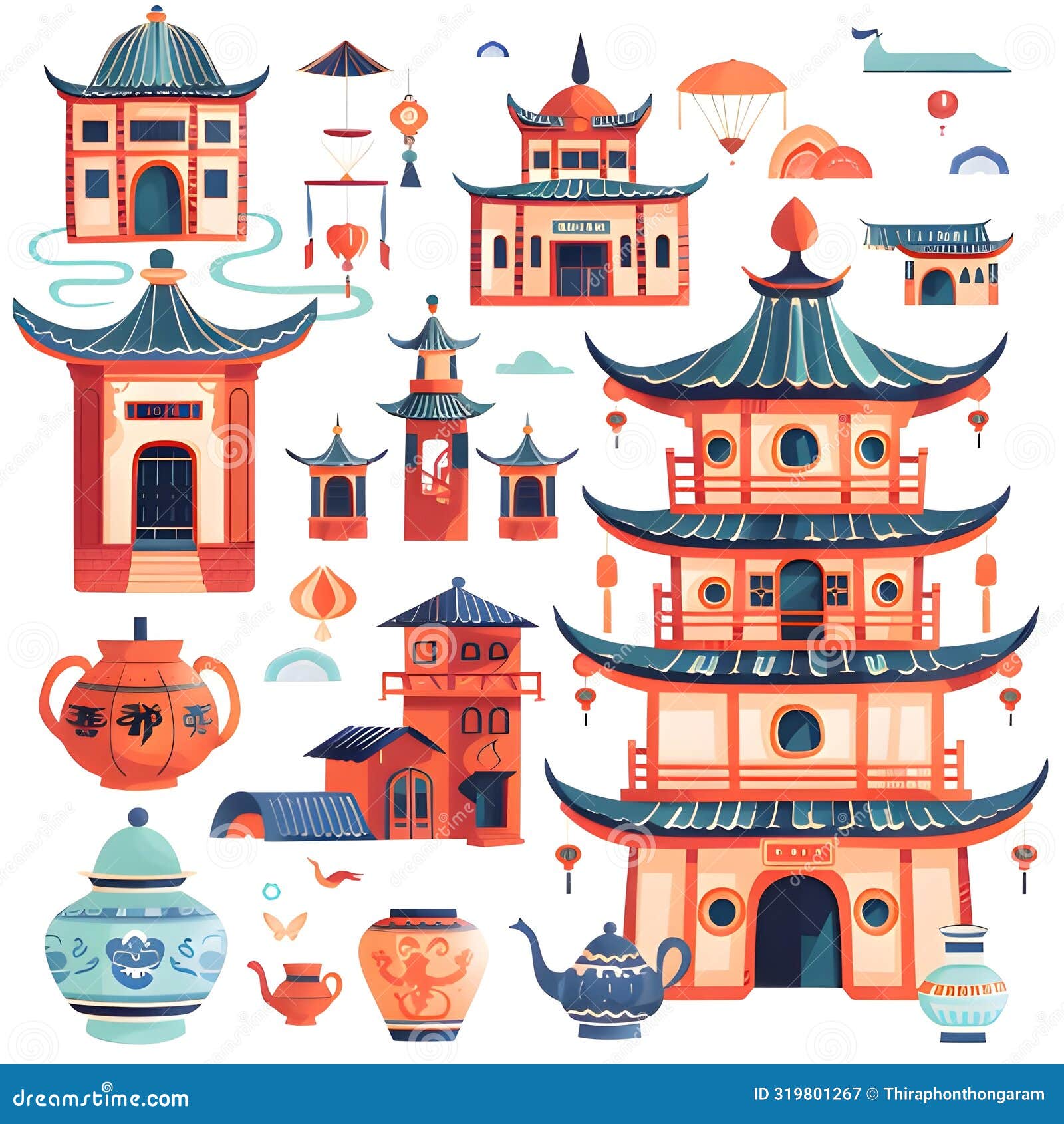 Cartoon China. Travel Attractions. Asian Landmarks And Symbols. Cute ...