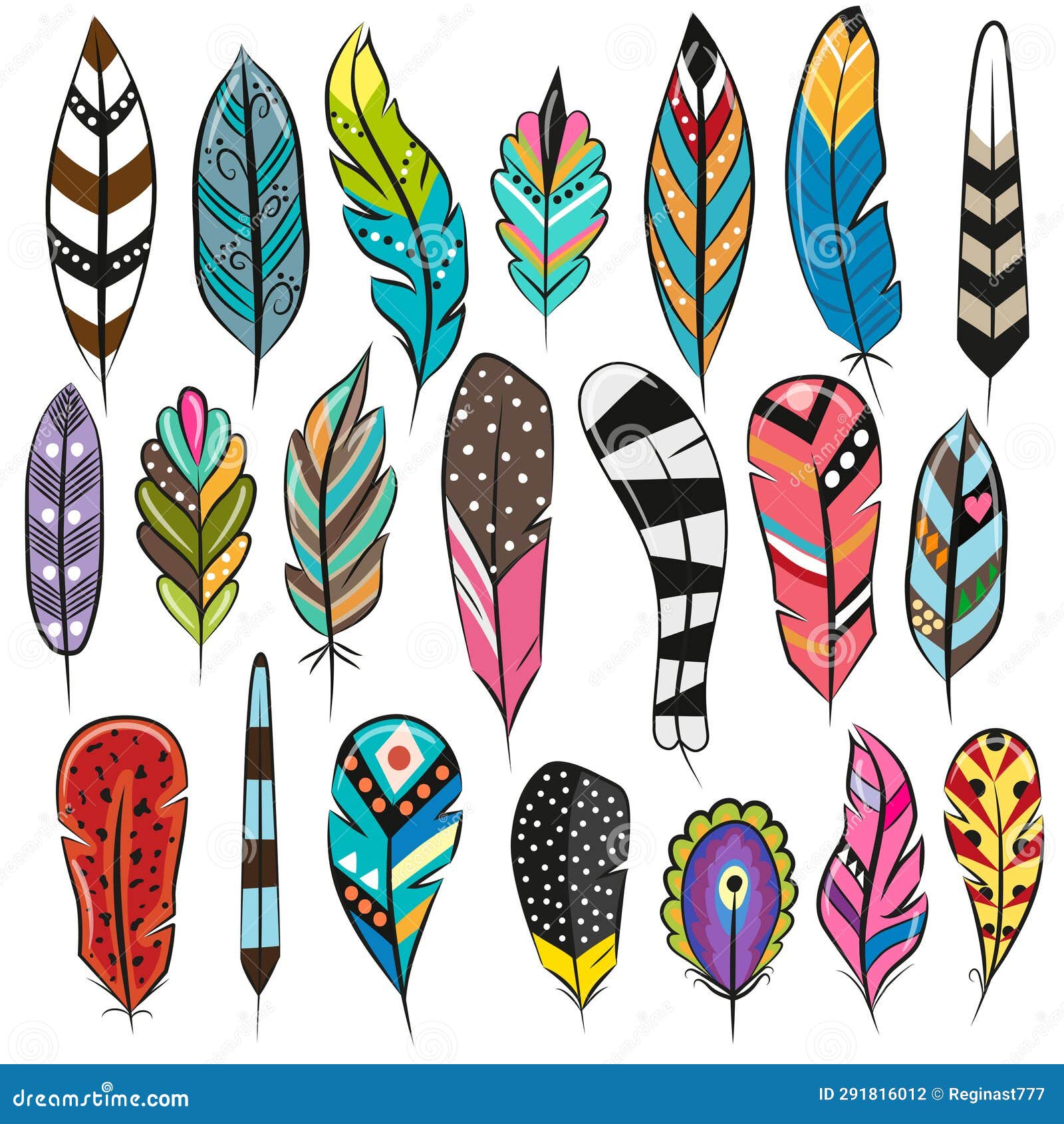 A Set of Cute Cartoon Colored Feathers Stock Vector - Illustration of ...