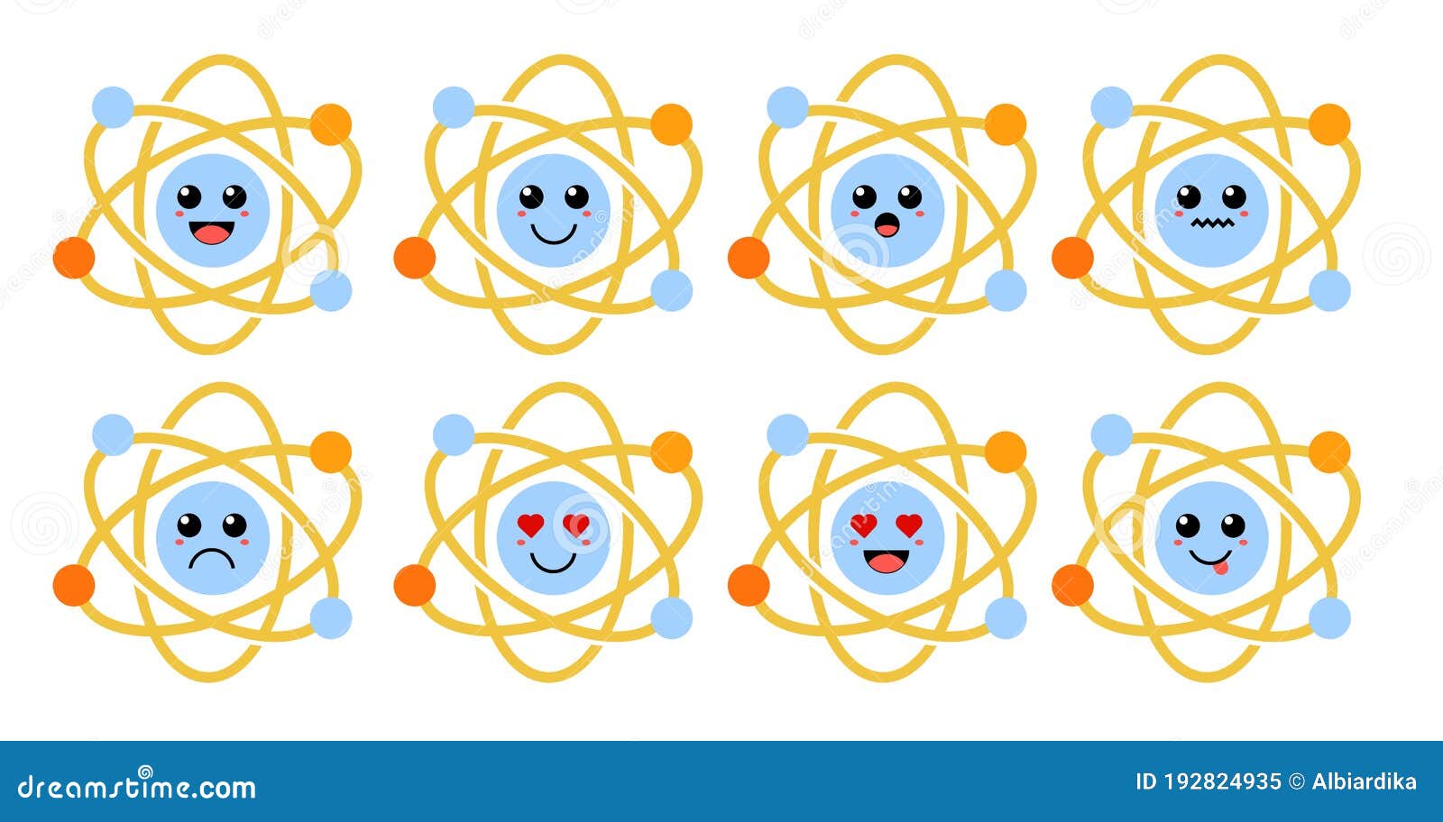 Set of Cute Cartoon Colorful Science Structure Molecule Atom with ...