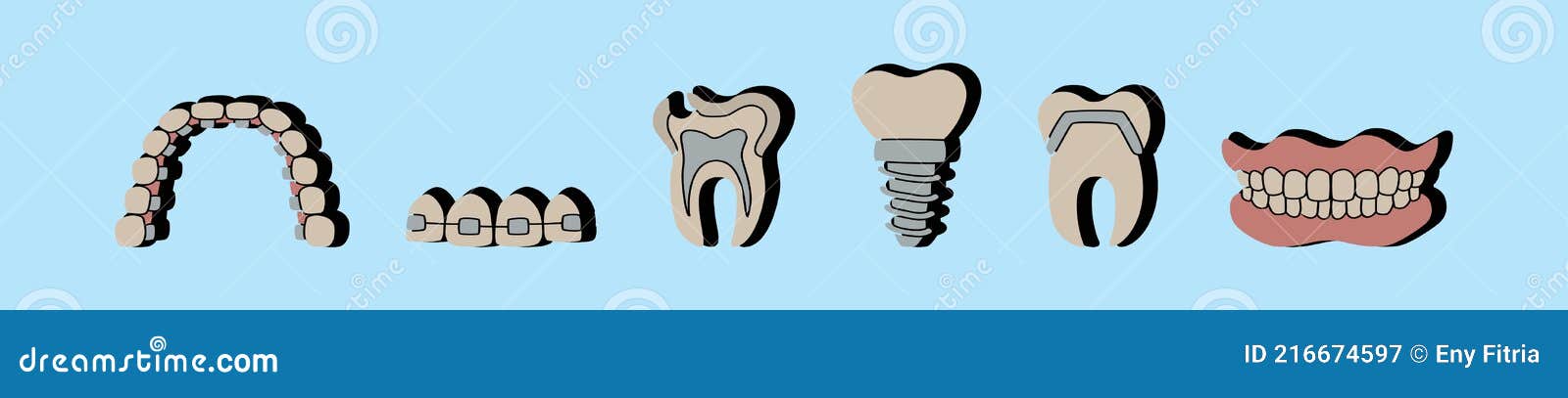 Set of Cute Cartoon Denture Icon Design Template with Various Models ...