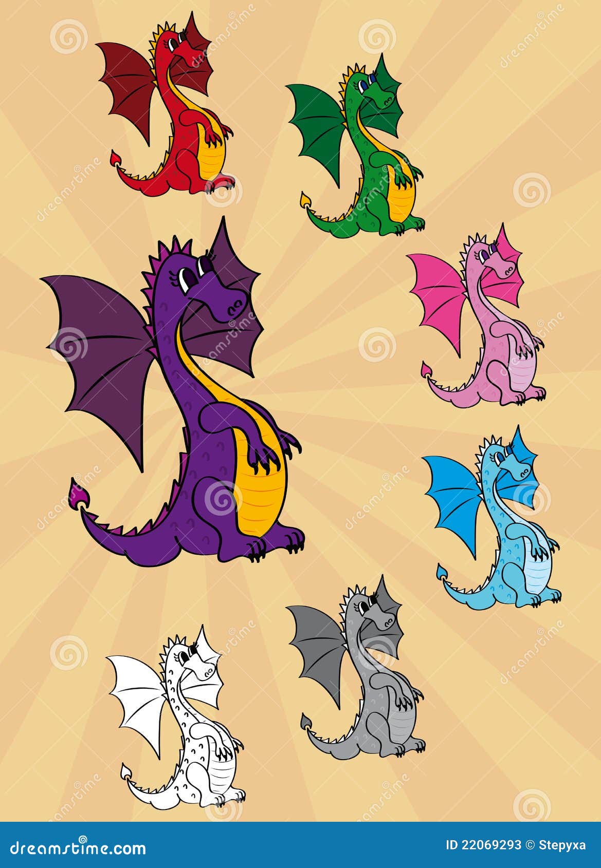 Set of Cute Cartoon Dragons Stock Illustration - Illustration of animal ...