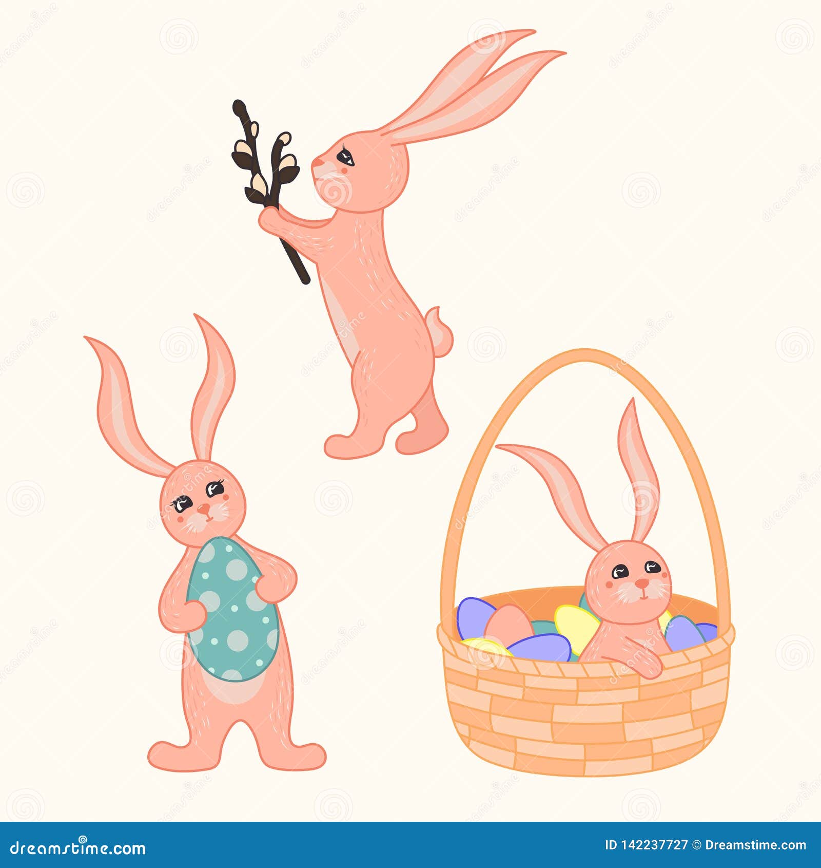 Set of Cute Cartoon Easter Bunnies Stock Vector - Illustration of bunny ...