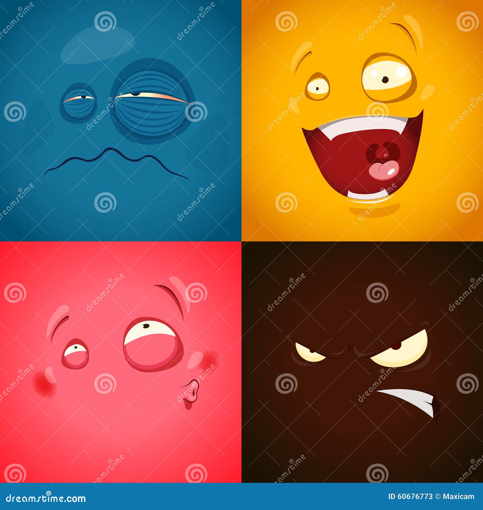 Set with Cute Cartoon Emotions Stock Illustration - Illustration of ...