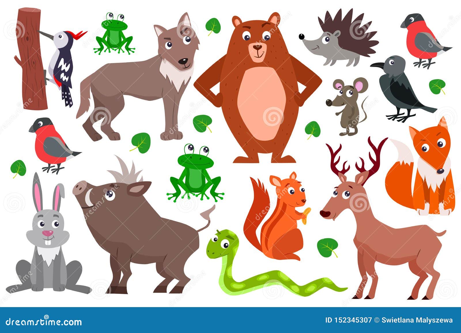 Set of Cute Cartoon Forest Animals Stock Illustration - Illustration of ...