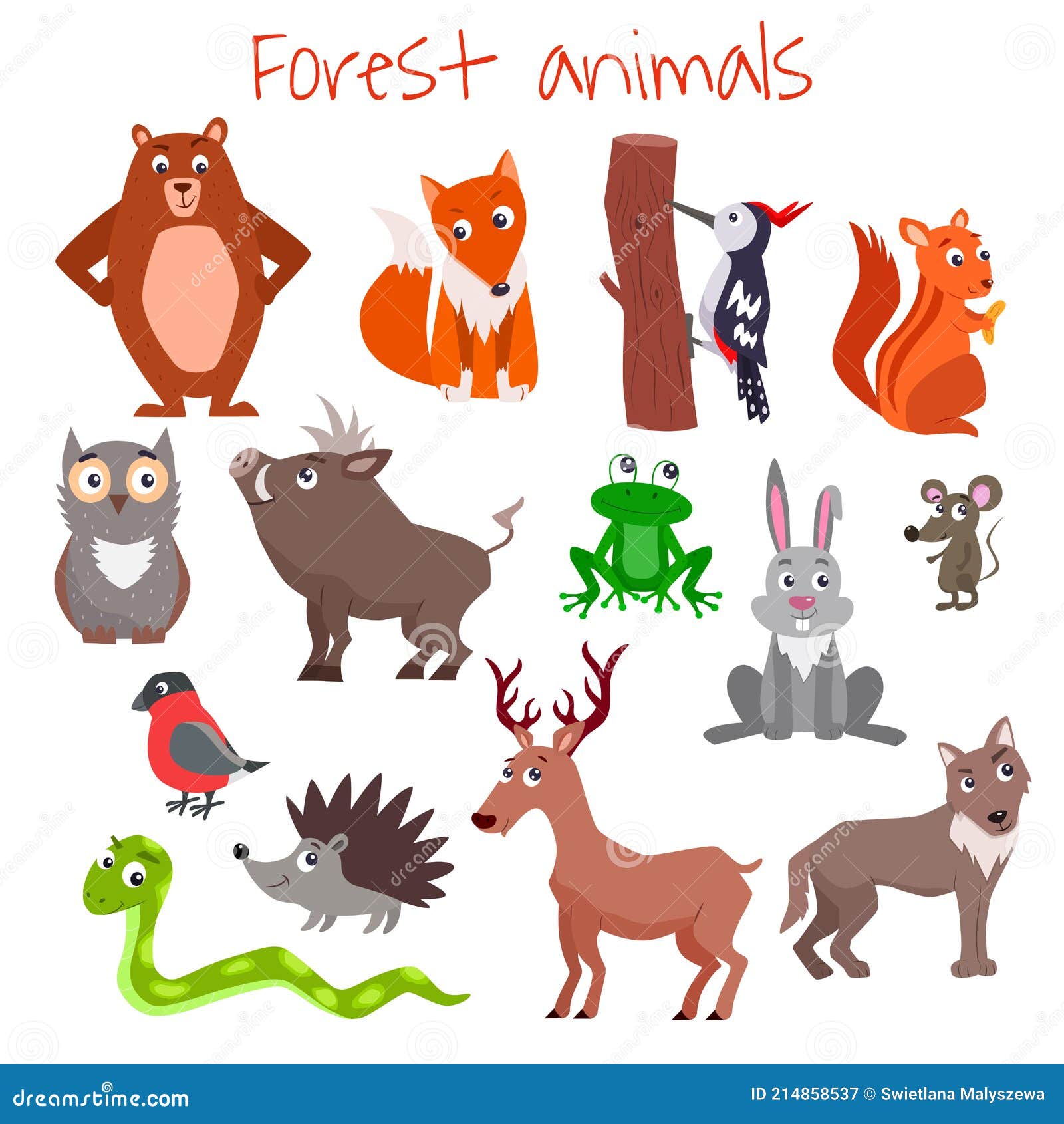 Set of Cute Cartoon Forest Animals. Vector Flat Illustration Stock ...