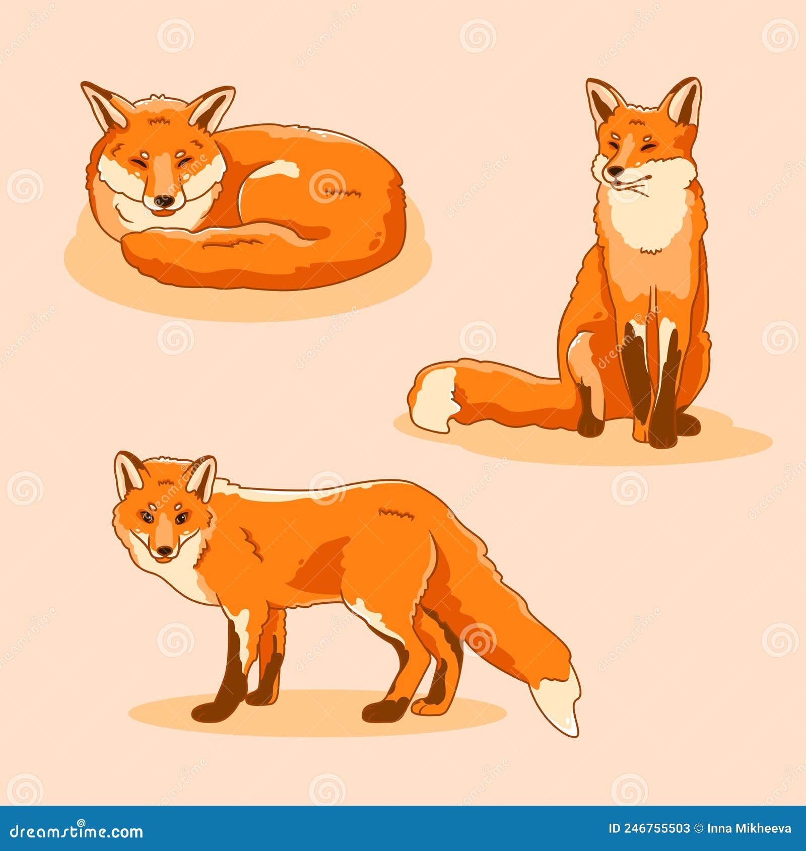 Set of Cute Cartoon Foxes in Modern Simple Flat Style. Stock Vector ...