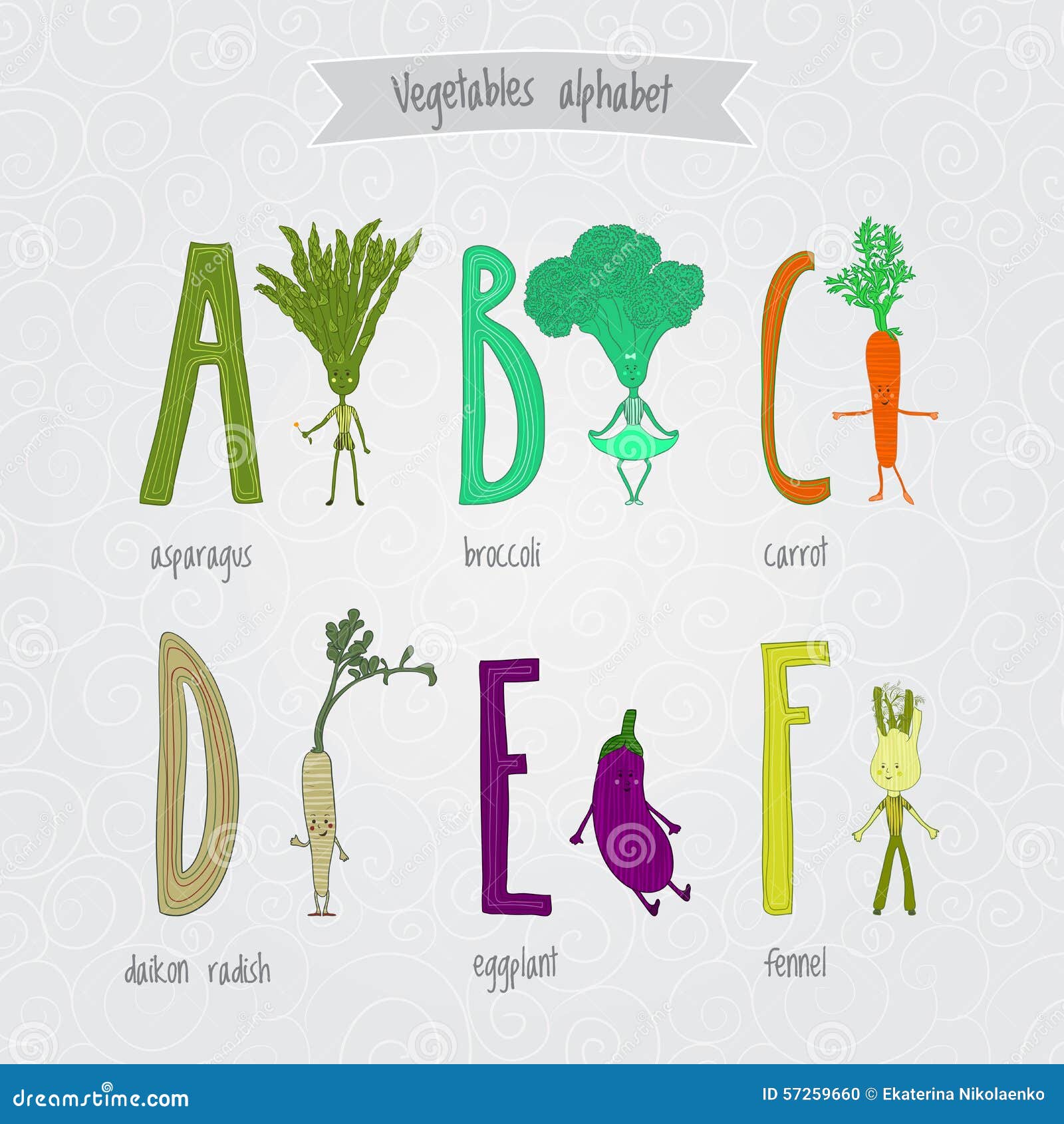 Set with Cute Cartoon Funny Vegetables Alphabet Stock Vector ...