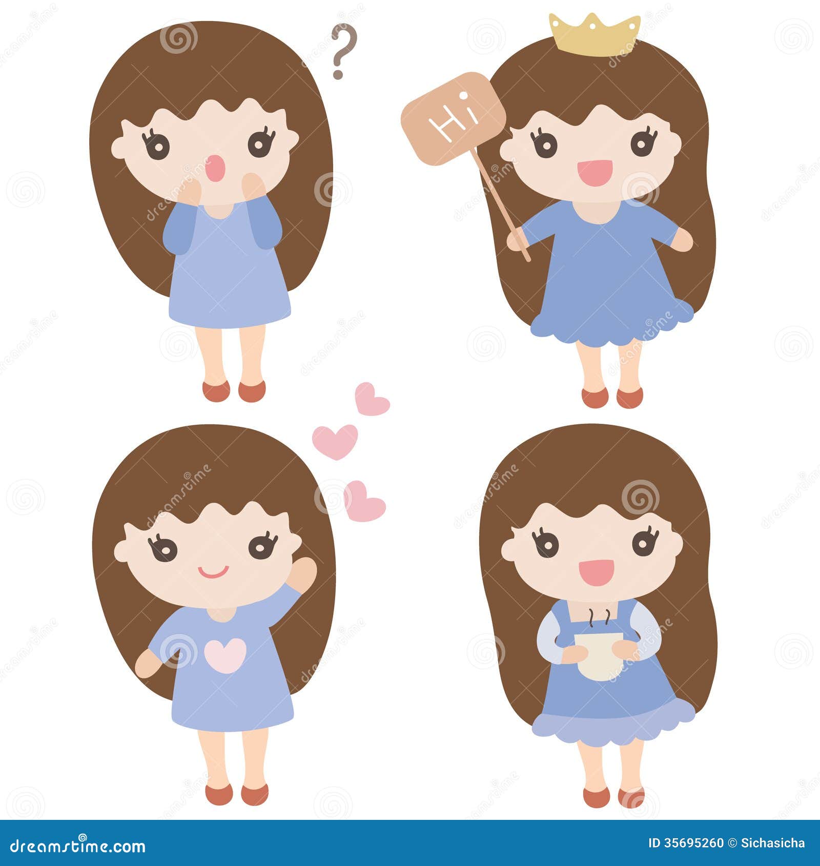 Set of Cute Cartoon Girls in Various Poses Stock Vector - Illustration ...