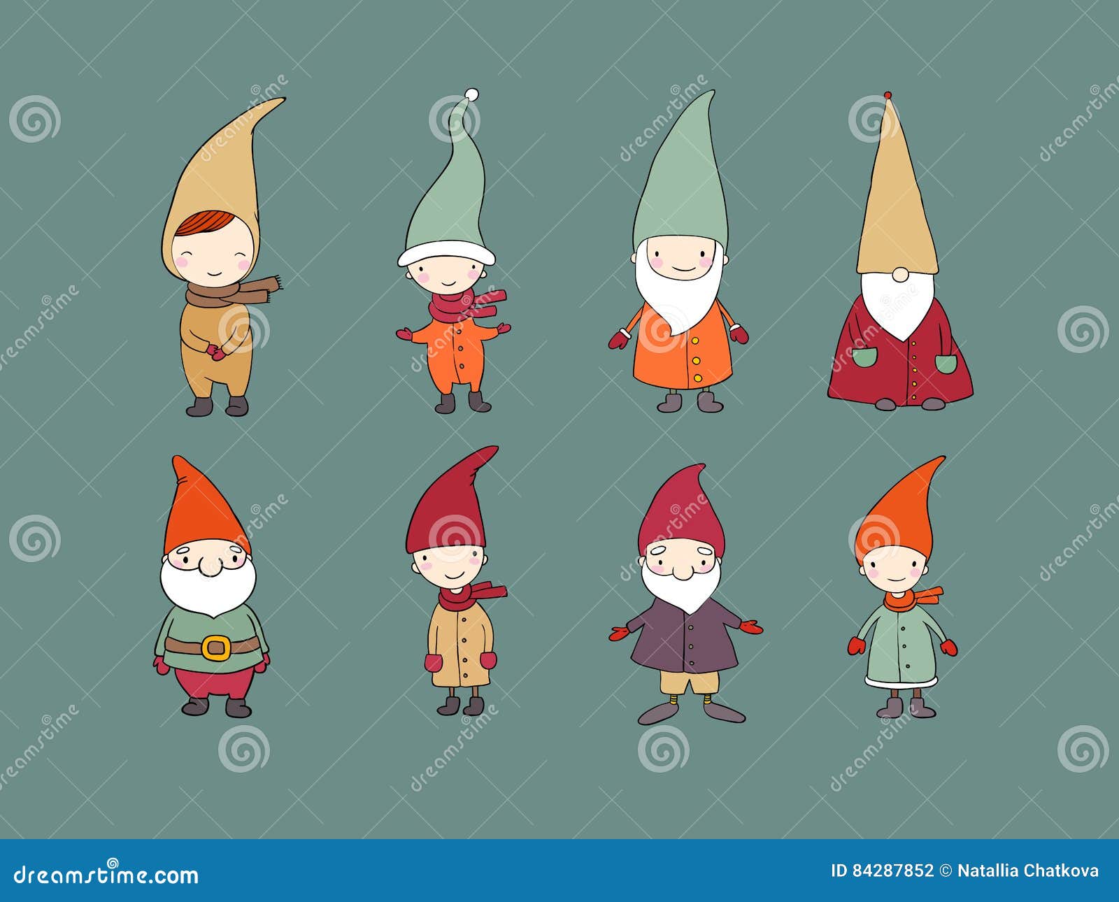 Set of Cute Cartoon Gnomes. Funny Elves Stock Vector - Illustration of ...
