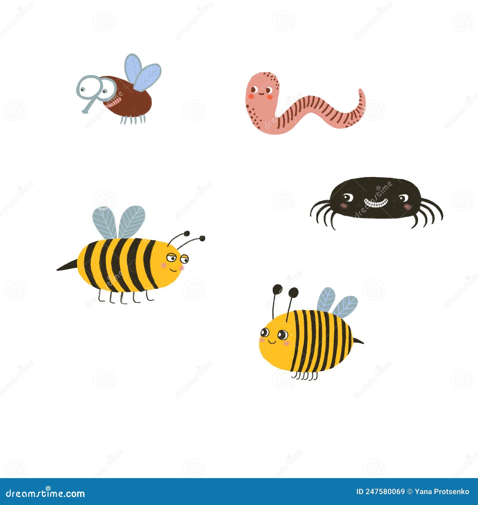 A Set of Cute Cartoon Insects. Illustration Stock Illustration ...