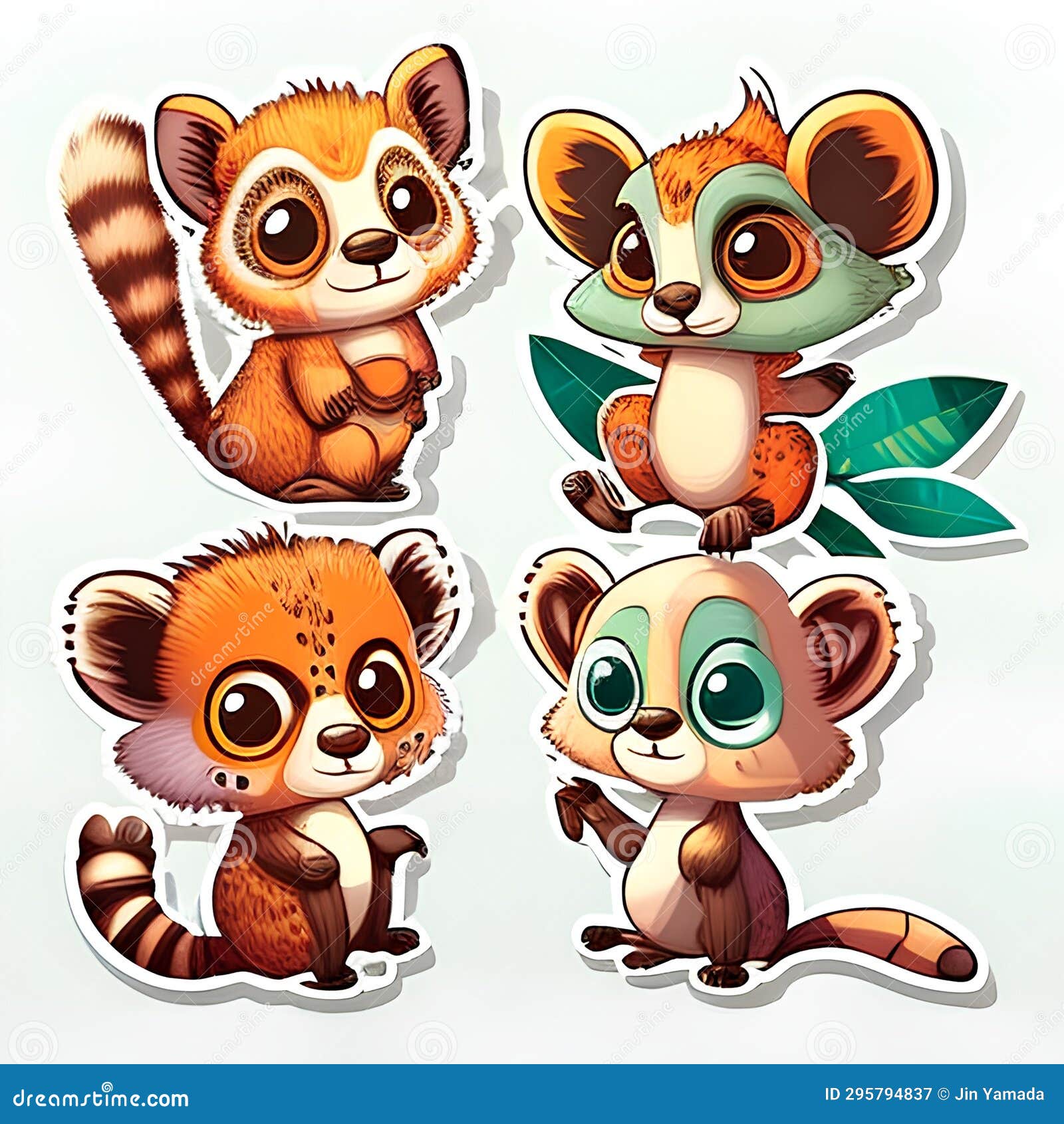 Set of Cute Cartoon Lemurs with Different Emotions. Vector Illustration ...