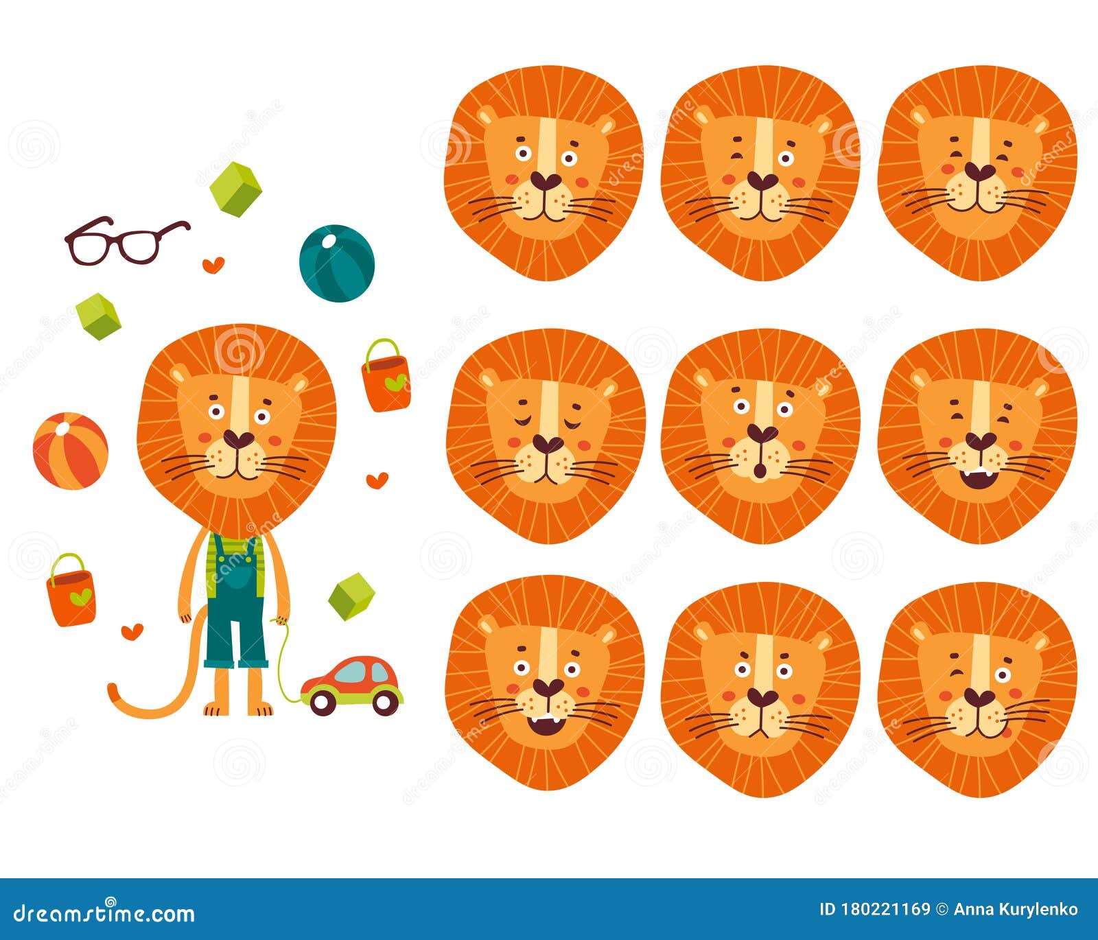 Set of Cute Cartoon Lion with Various Emotions. Stock Vector ...