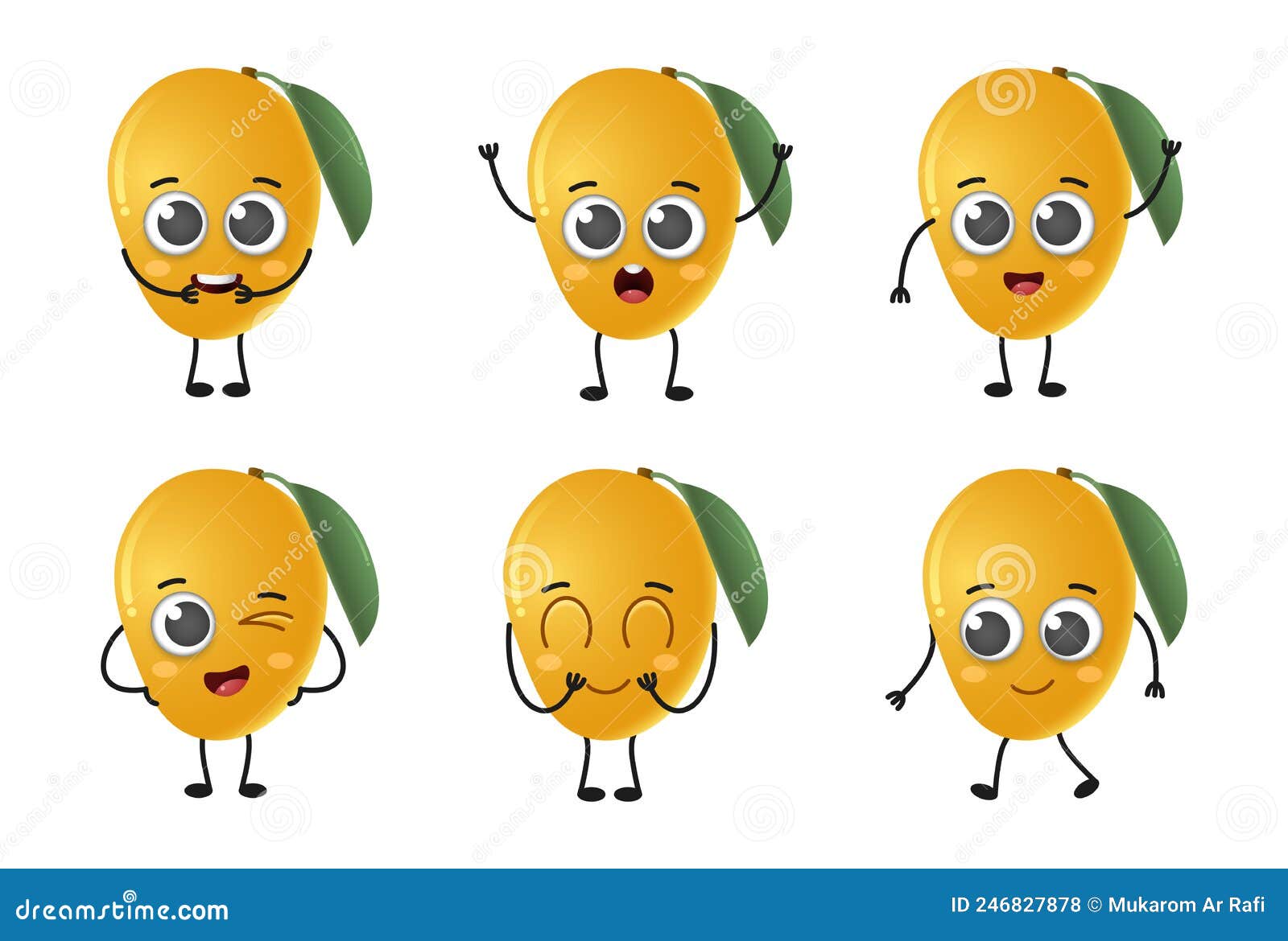 Set of Cute Cartoon Mango Fruit Vector Character Set Isolated on White ...