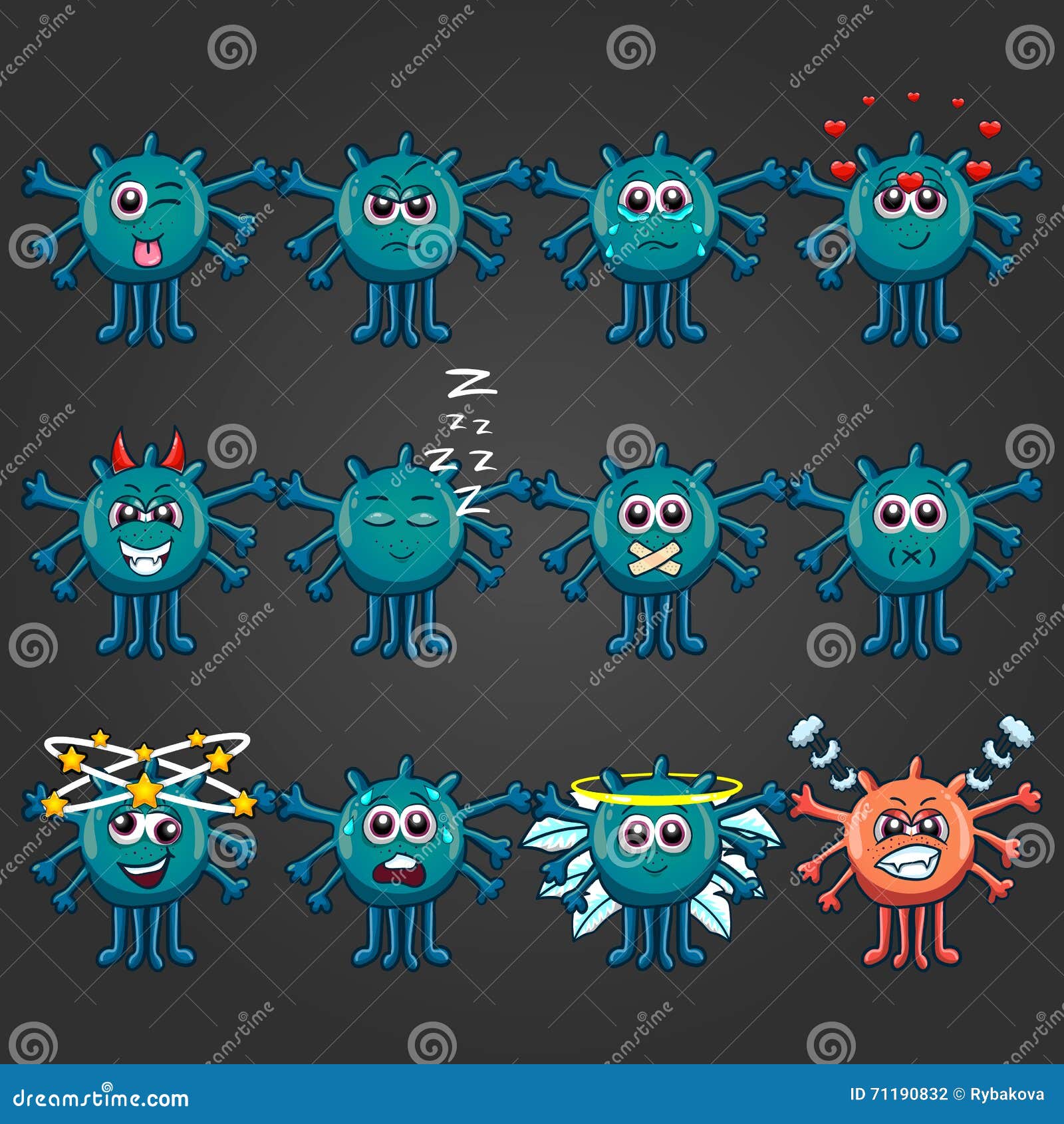 Set of Cute Cartoon Monsters with Different Emotions - 4 Stock ...