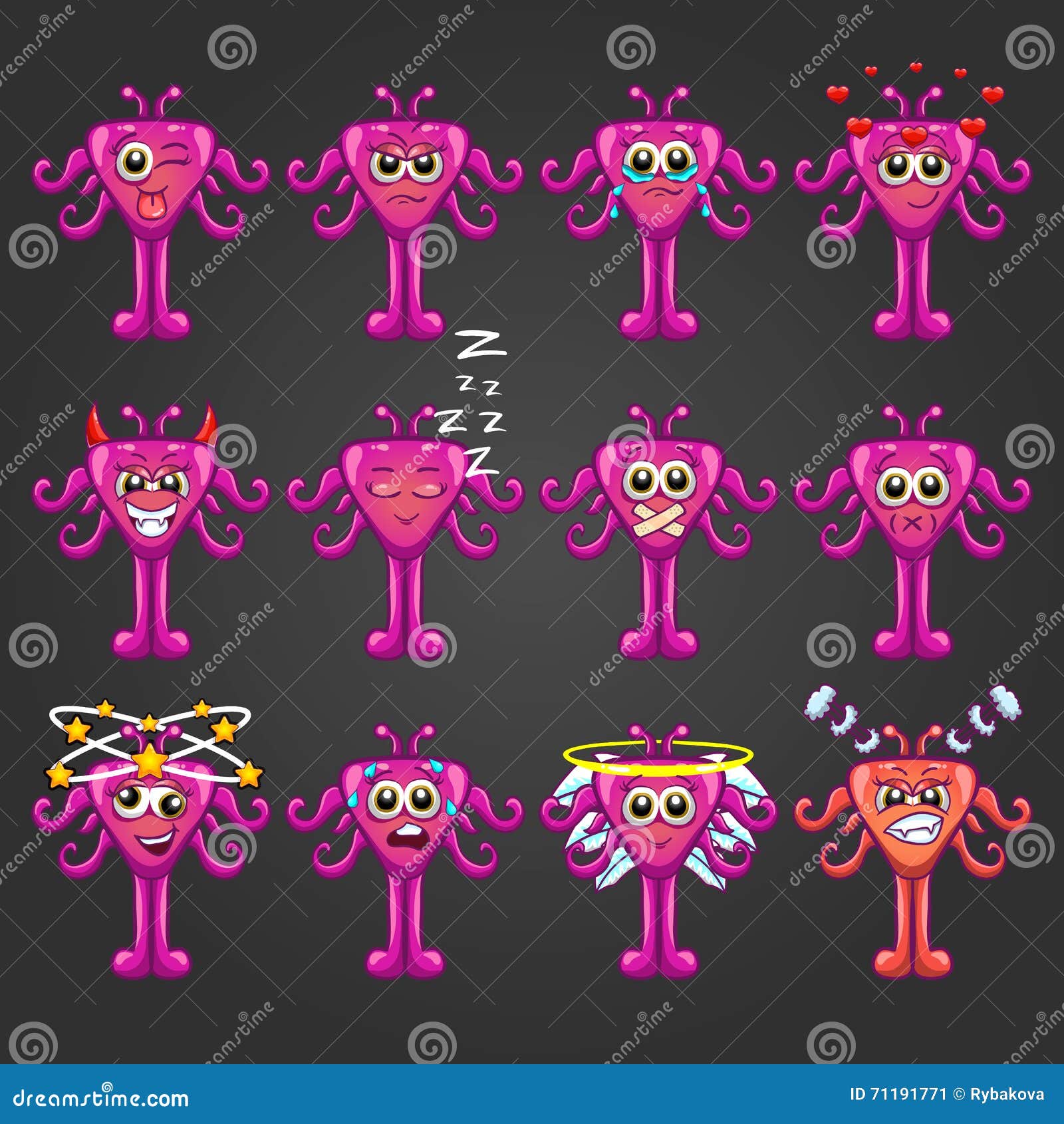Set of Cute Cartoon Monsters with Different Emotions - 6 Stock ...