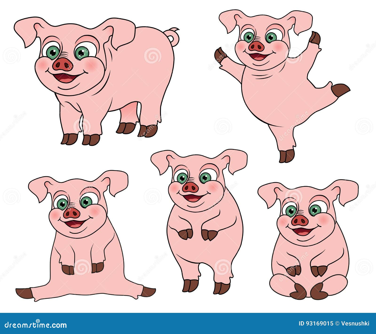 Set of Cute Cartoon Pig on Various Positions Stock Vector ...