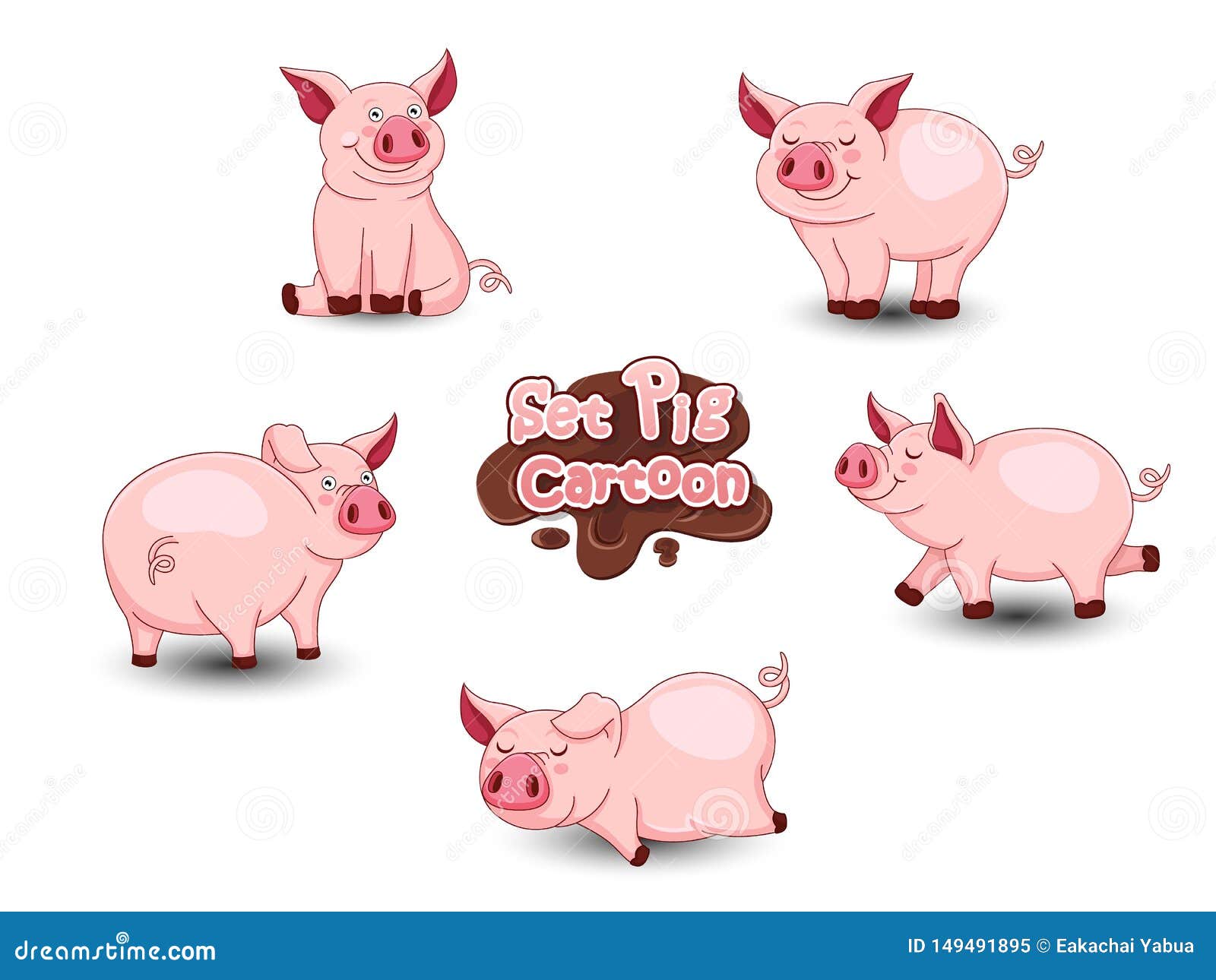 Set Cute Cartoon Pig. Vector Illustration with Cartoon Funny Animal ...