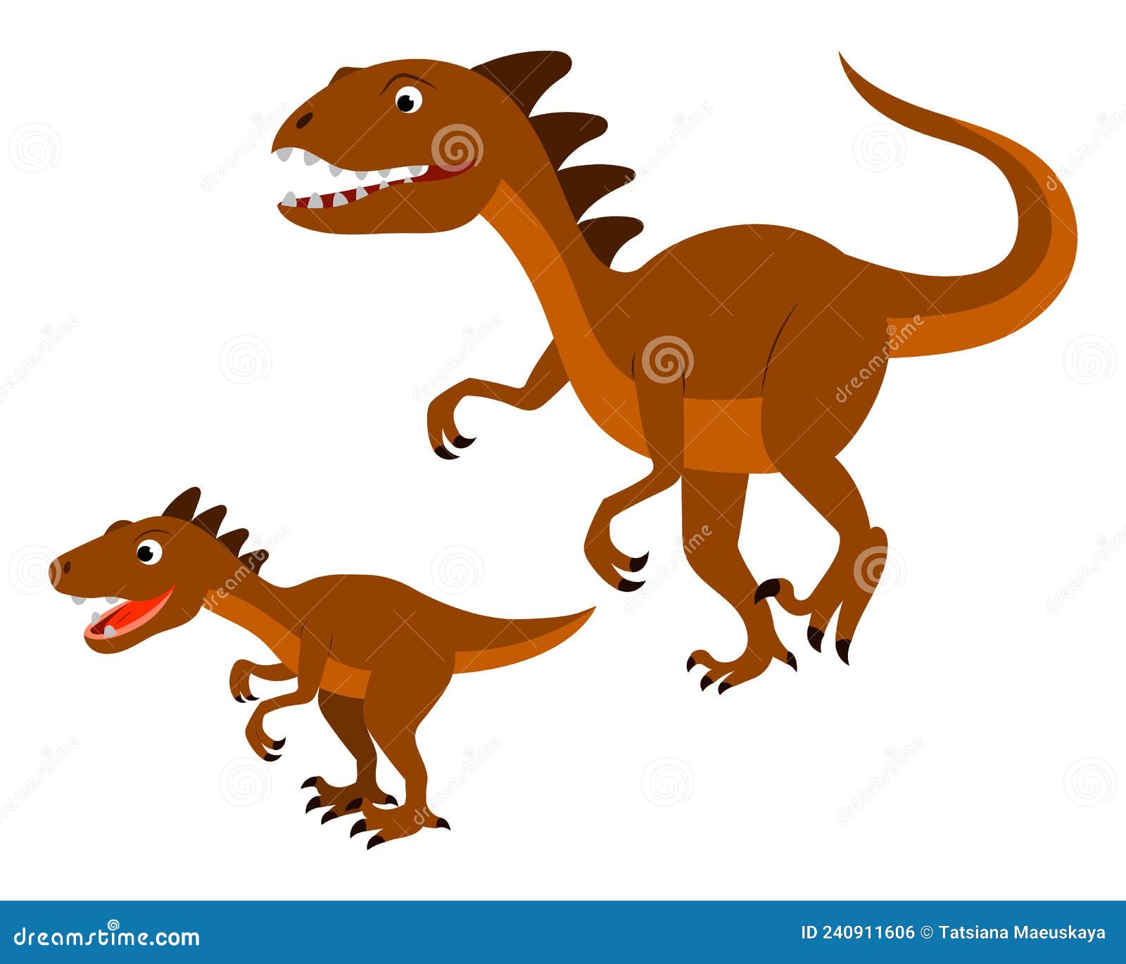 A Set of Cute Cartoon Predator Dinosaurs with Spikes. Vector Isolated ...