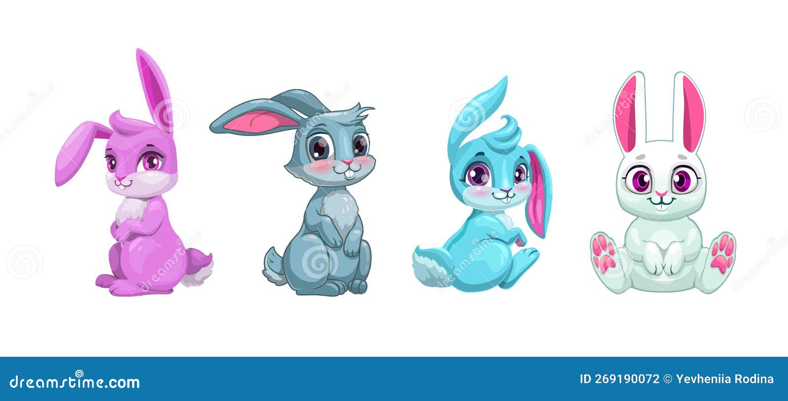Set of Cute Cartoon Rabbits. Vector Bunny Icon. Stock Vector ...
