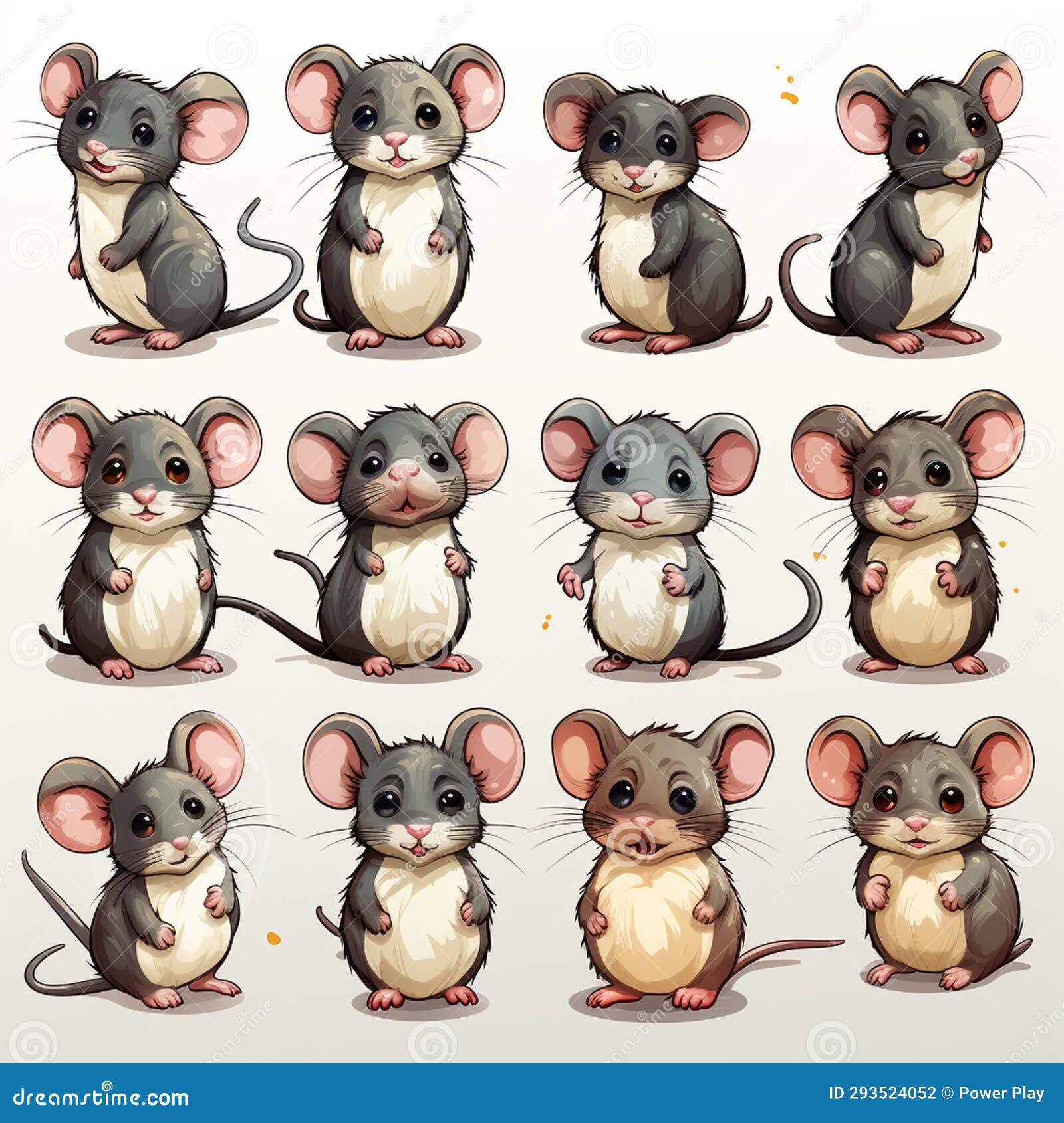 Set of Cute Cartoon Rats. Vector Illustration Isolated on White ...