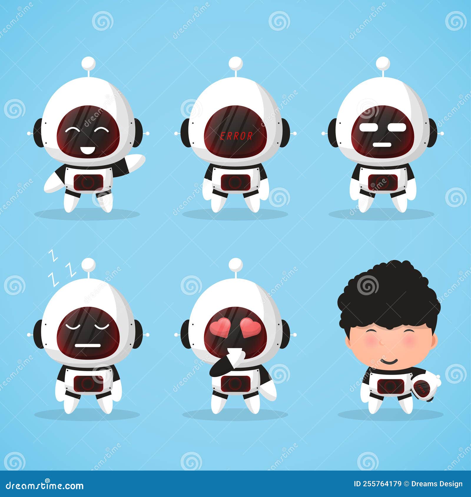 Set a Cute Cartoon Robot, Mascot with Expressions Stock Vector ...
