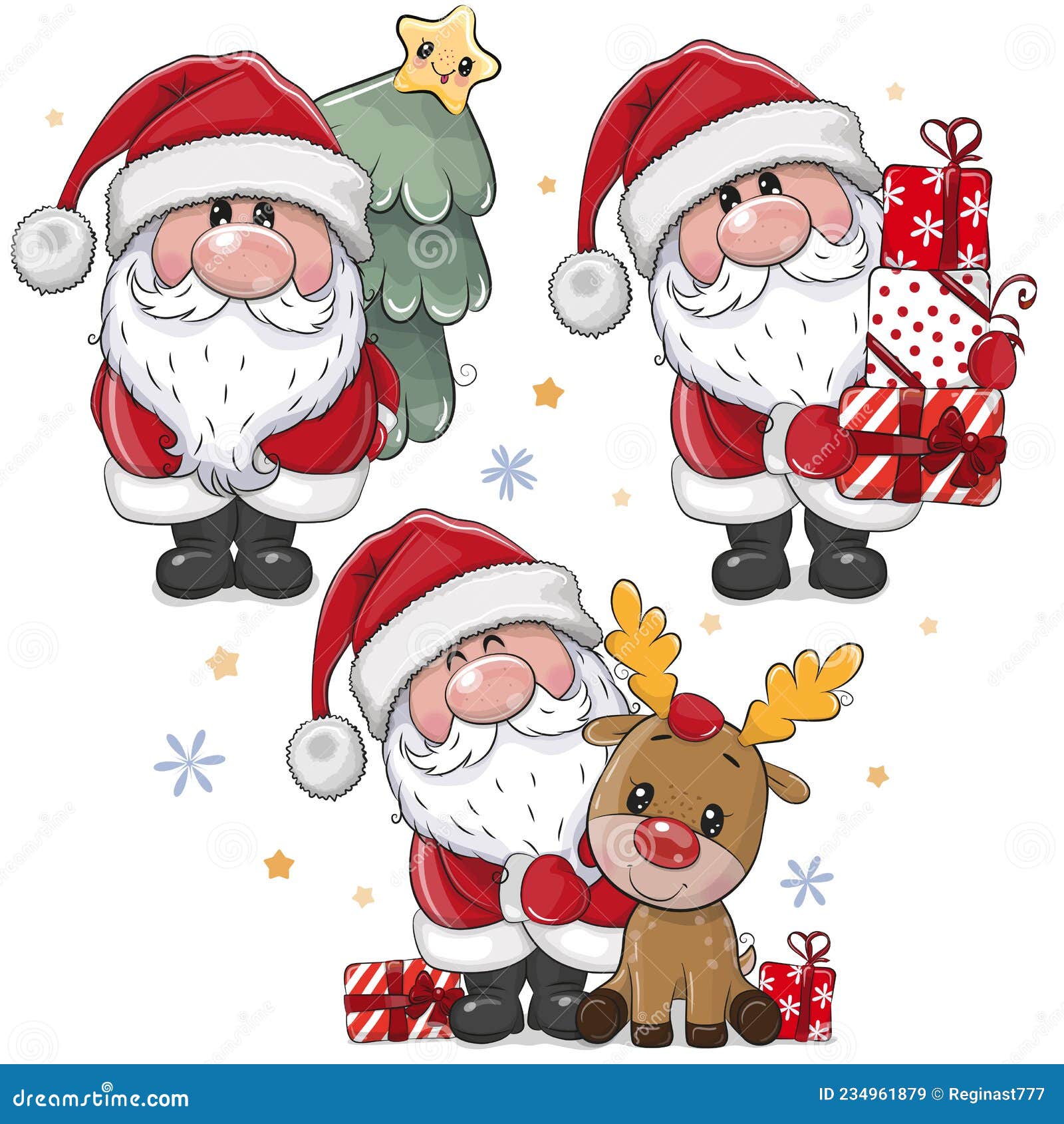 Set With Cute Cartoon Santa Claus On A White Background Stock Vector