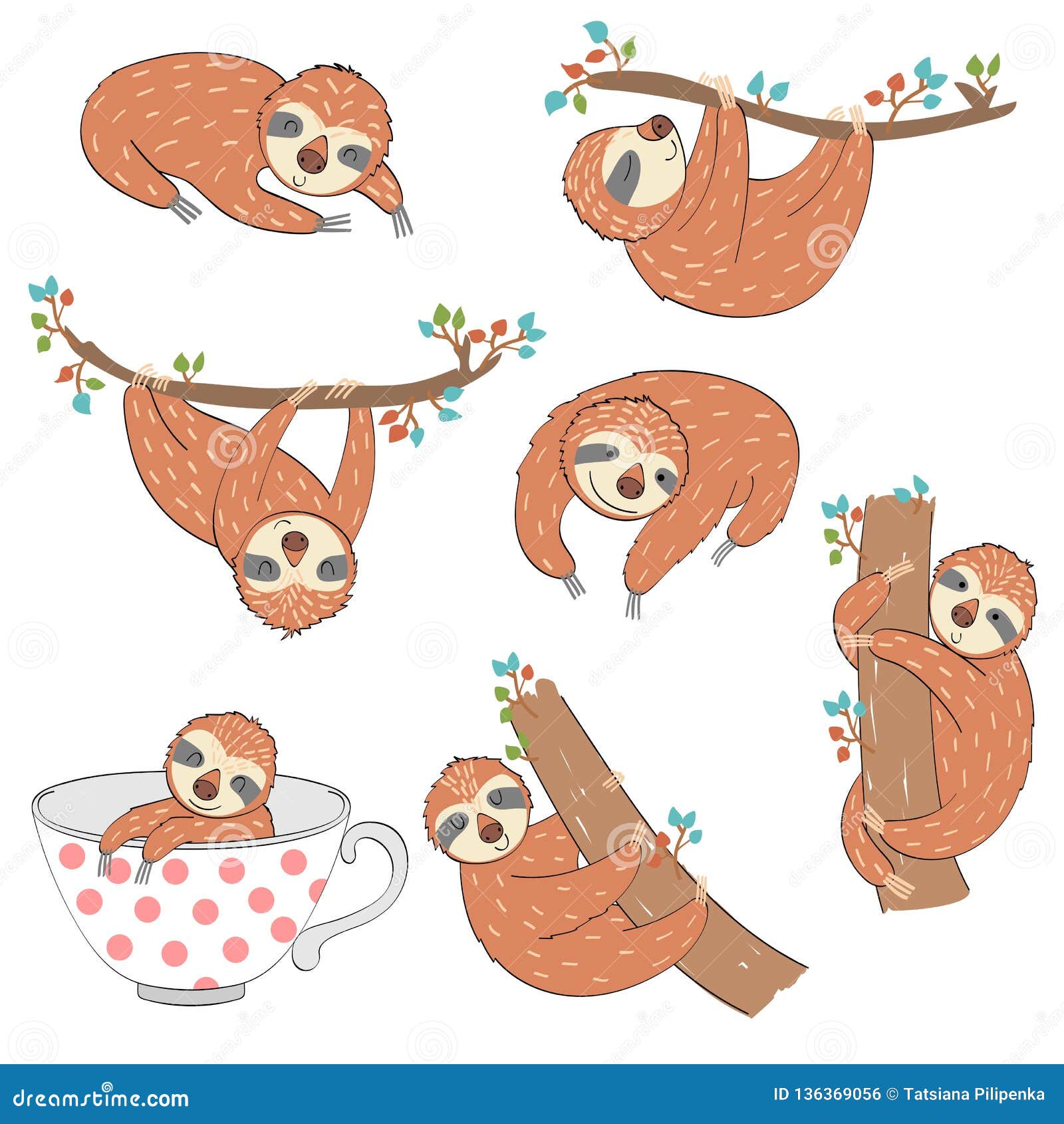 Cartoon Vector sloth stock vector. Illustration of smile - 136369056