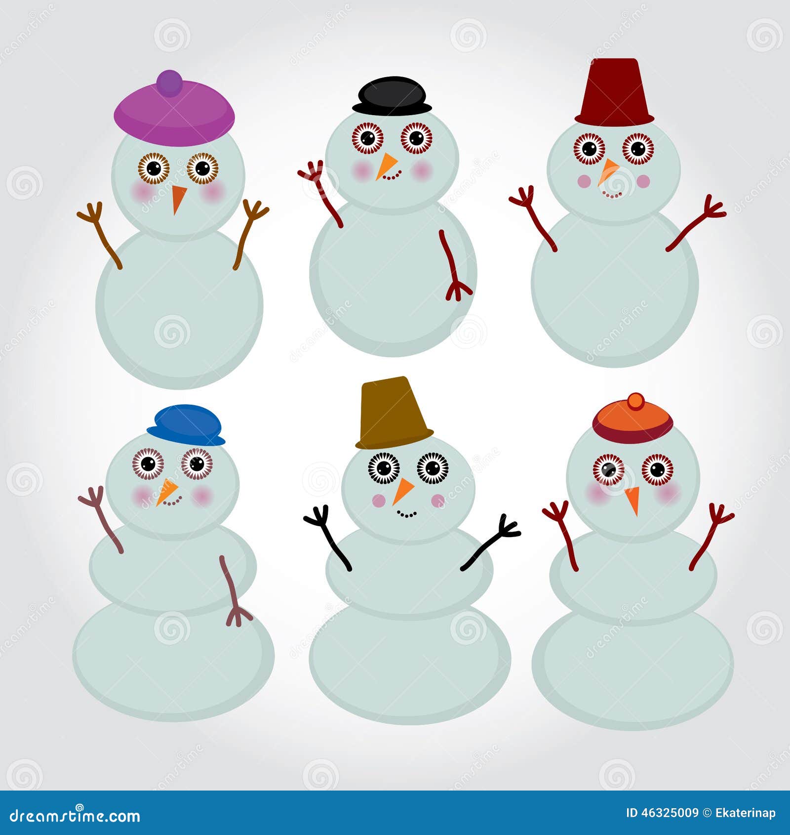 Cartoon Snowmen Characters In Retro Style Wear Classic Top Hats ...