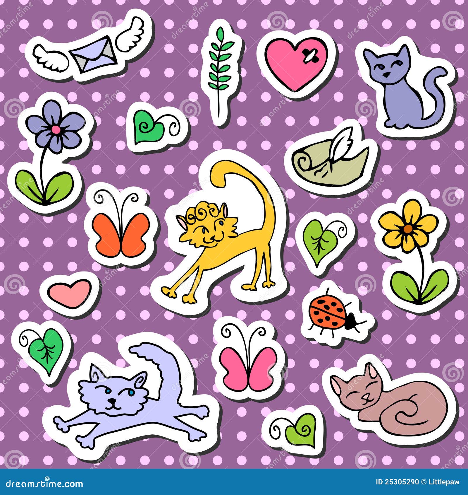 Set of Cute Cartoon Stickers Stock Vector - Illustration of animal ...