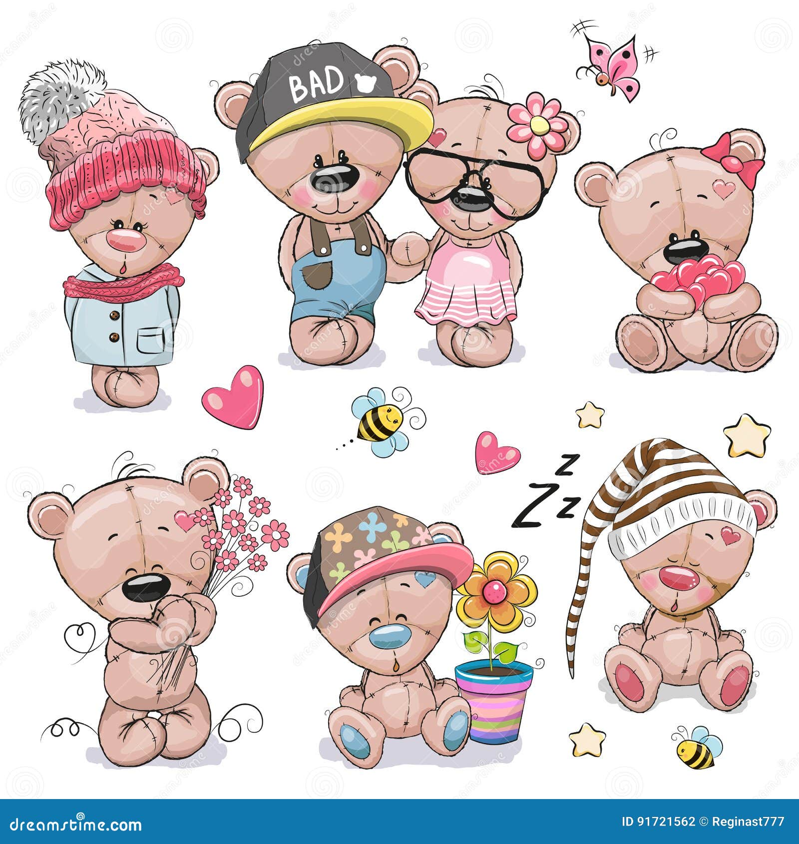 Set of Cute Cartoon Teddy Bear Stock Vector - Illustration of ...
