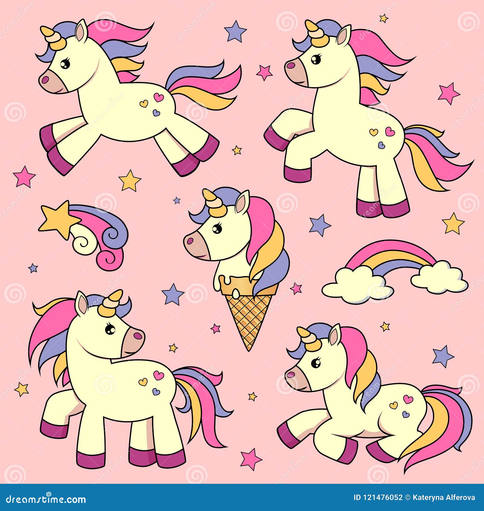 Set of Cute Cartoon Unicorns Stock Vector - Illustration of decorative ... Set of Cute Cartoon Unicorns Stock Vector - Illustration of decorative ...