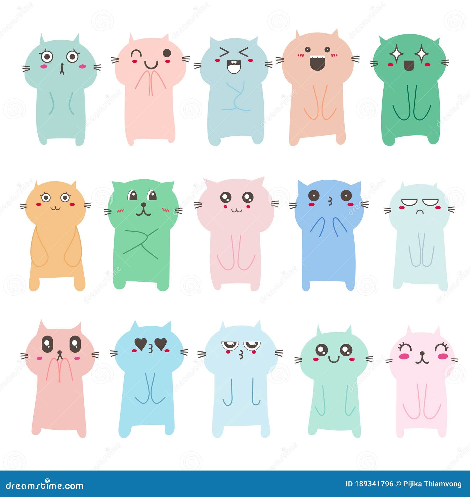 Set of Cute Cat Character Design. Stock Vector - Illustration of comic ...