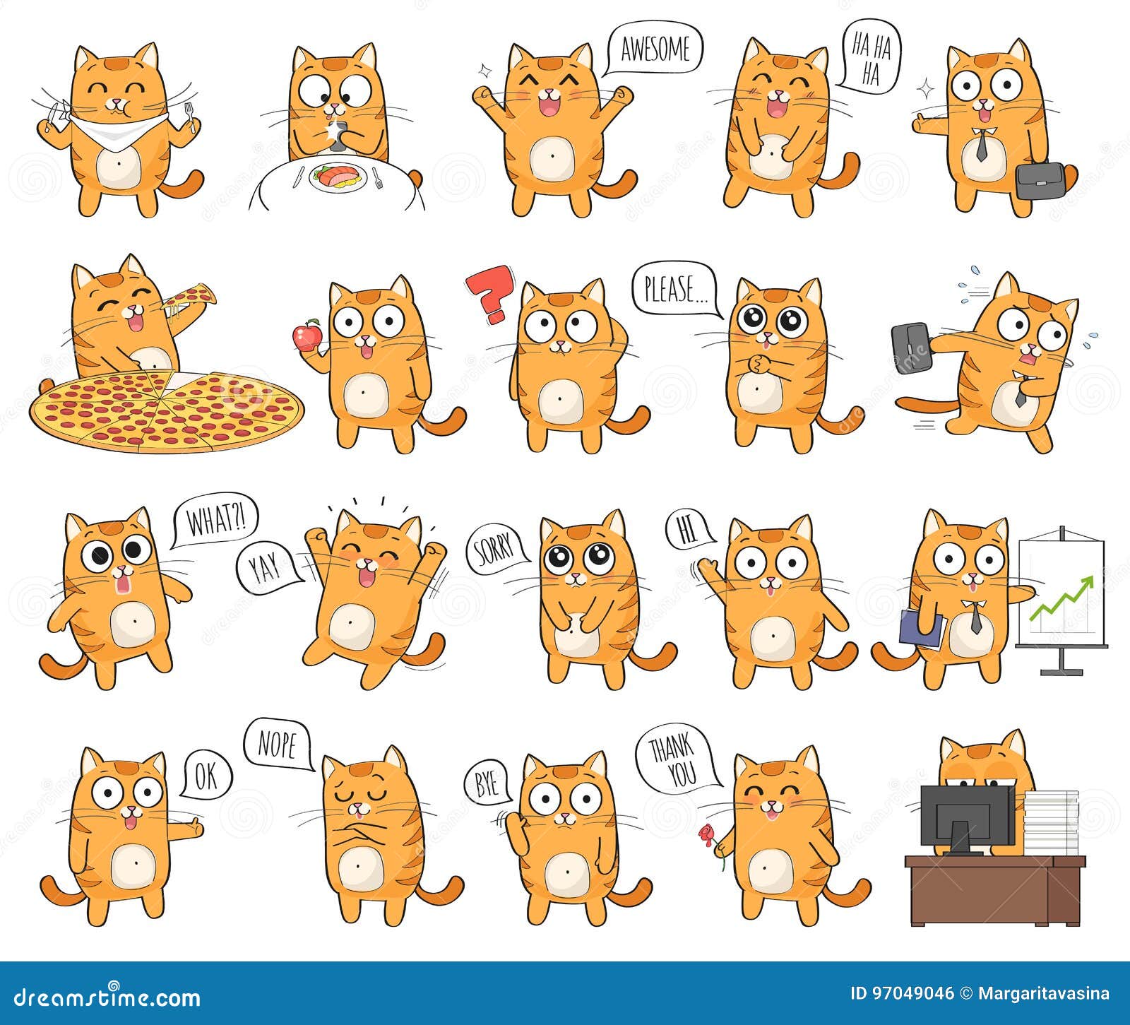 Set of Cute Cat Character with Different Emotions Stock Illustration ...