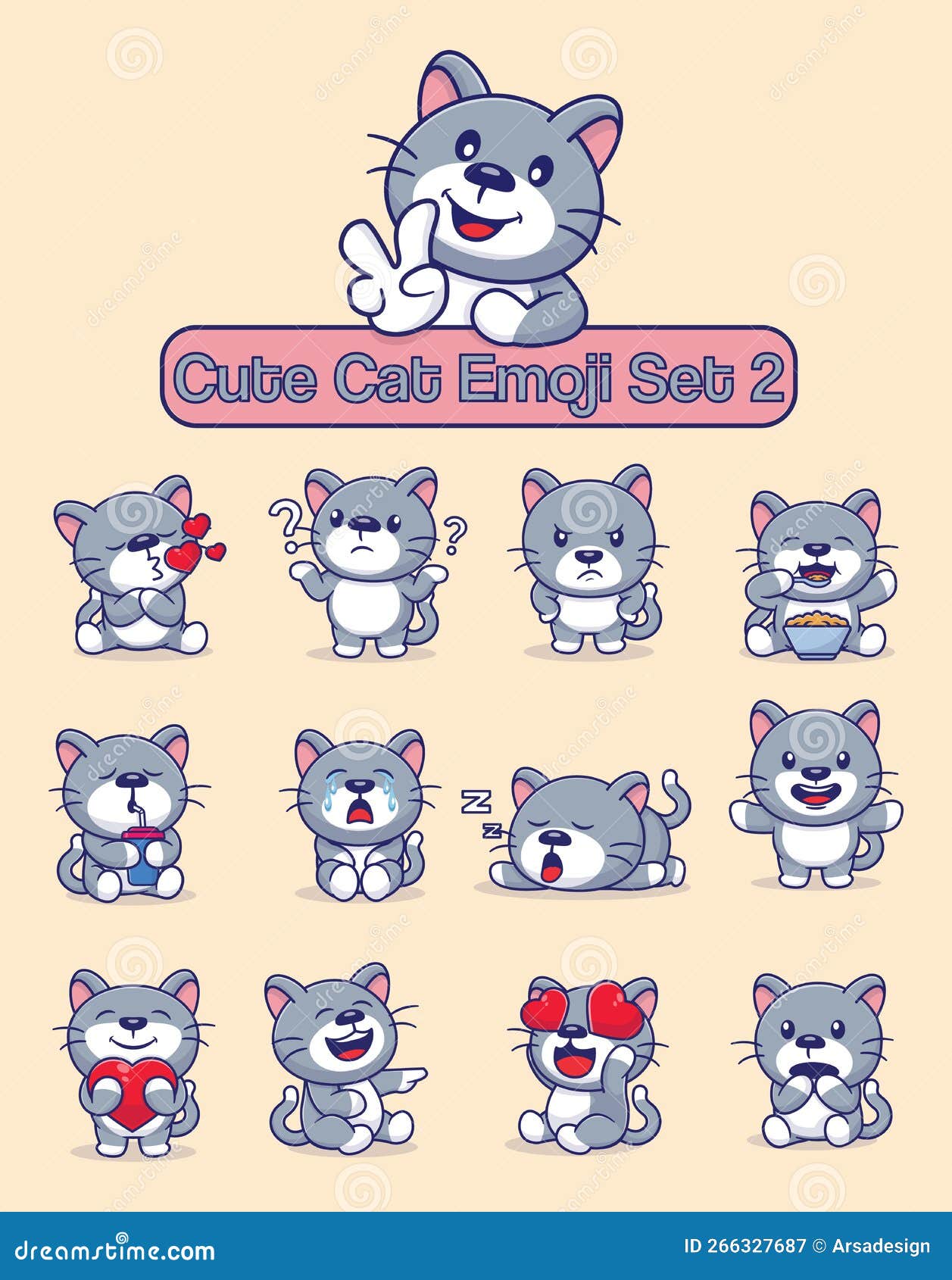 Set of Cute Cat Characters with Different Emoticons Stock Vector ...