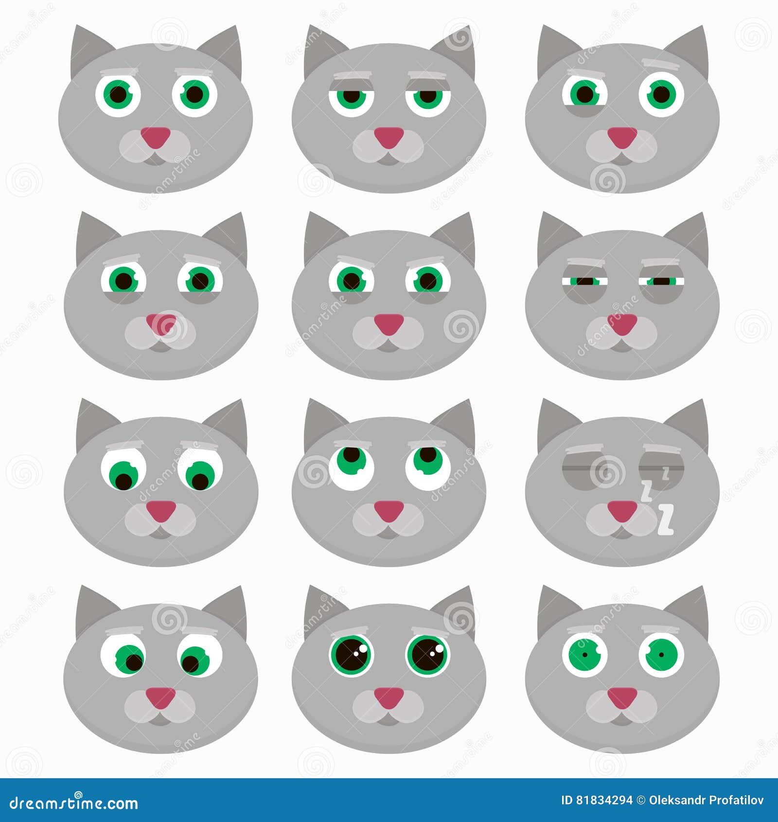Set of cute cat emoticons. stock vector. Illustration of pretty - 81834294