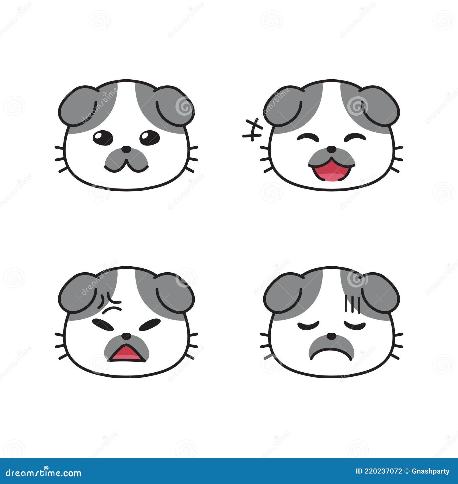 Set Of Cute Cat Faces Showing Different Emotions Stock Vector