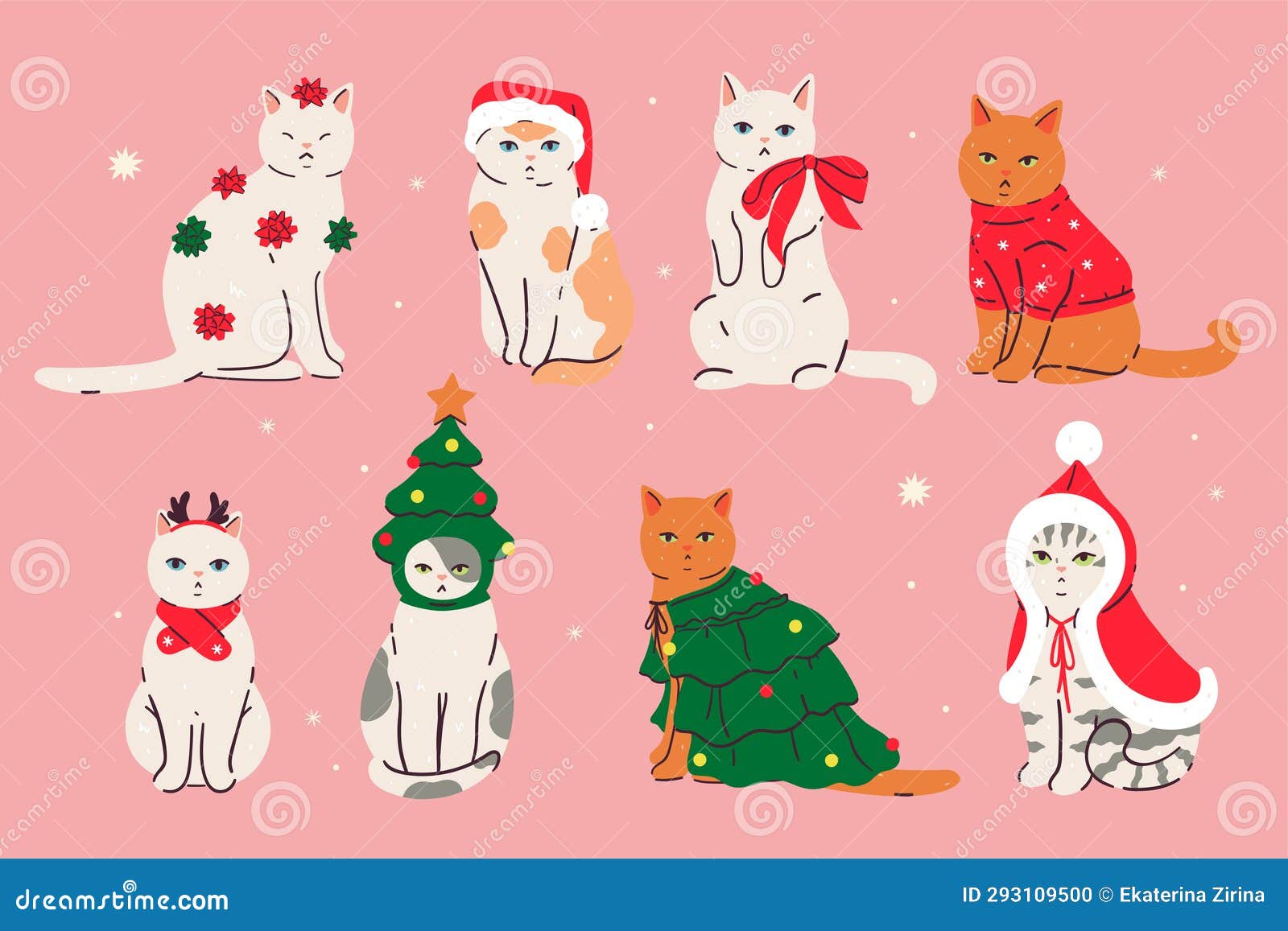 Set of Cute Cats in Christmas Clothes. Vector Graphics Stock Vector ...