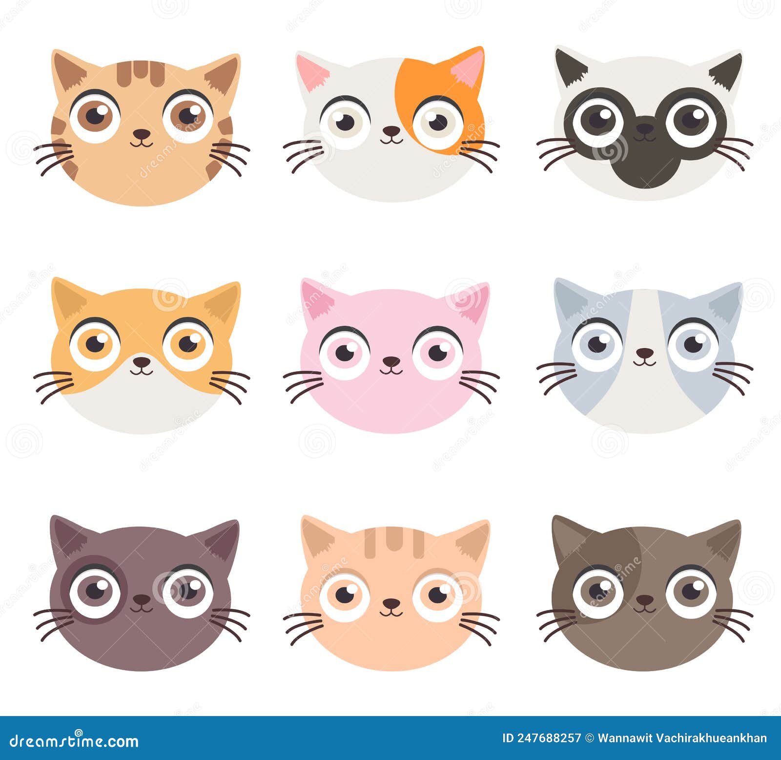Set of Cute Cats Head Vector Stock Vector - Illustration of kitten ...