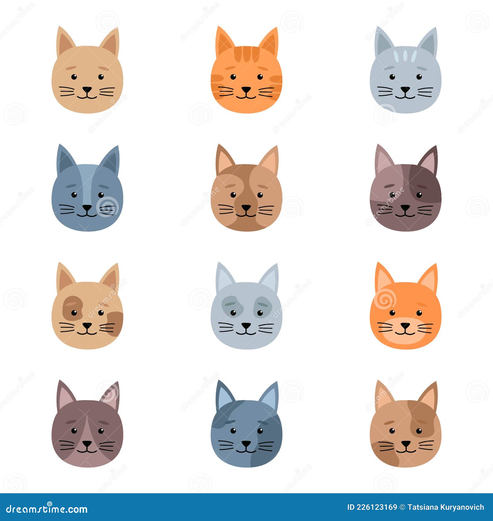 Set of Cute Cats Heads, Vector Illustration Stock Vector - Illustration ...