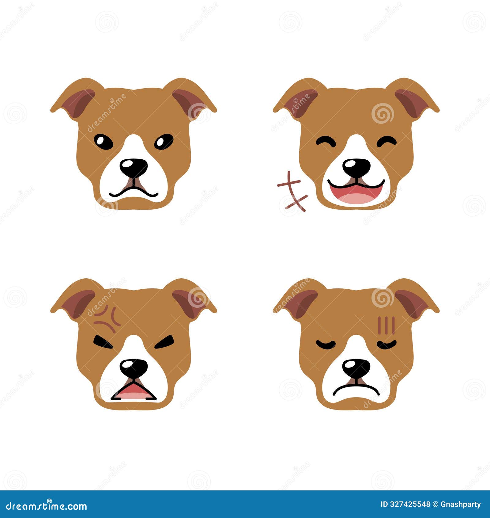 Set of Cute Character Pit Bull Terrier Dog Faces Showing Different ...
